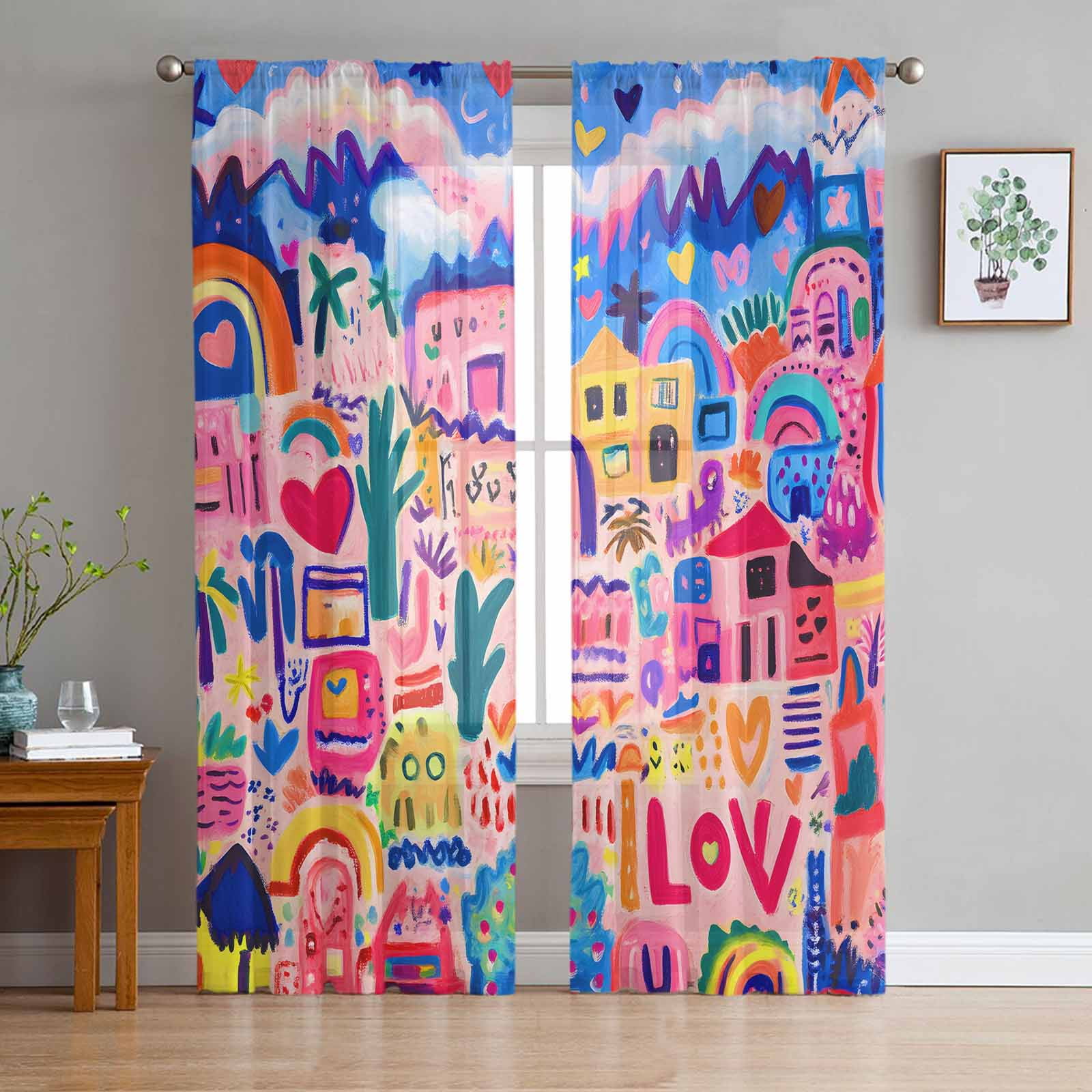 Colorful Abstract Sheer Curtains 72 Inch Length 2 Panels Set for Living ...
