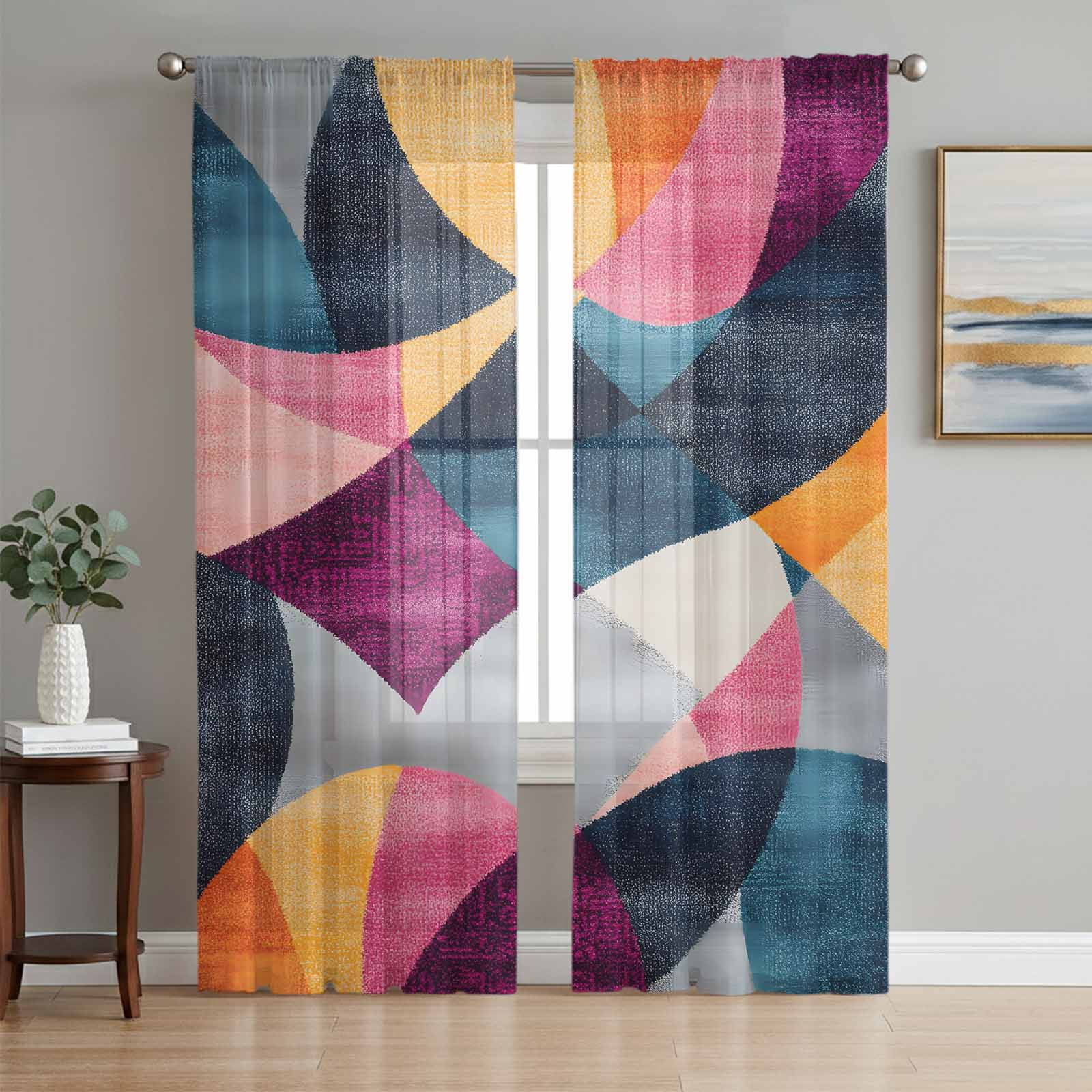 Colorful Abstract Sheer Curtains 72 Inch Length 2 Panels Set, Modern ...