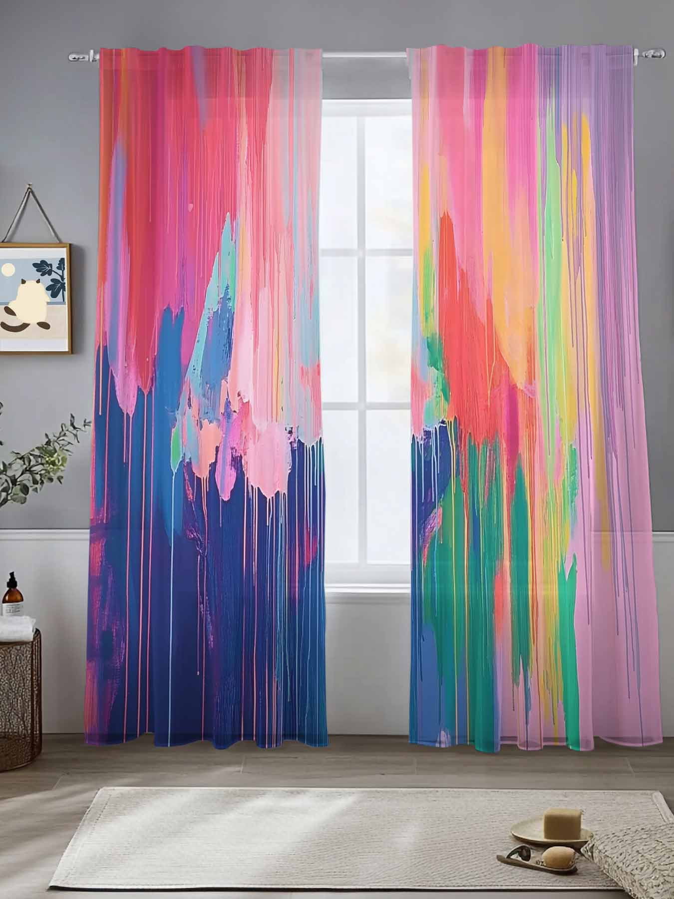 Colorful Abstract Sheer Curtains 84 Inches Long 2 Panels Multicolor ...