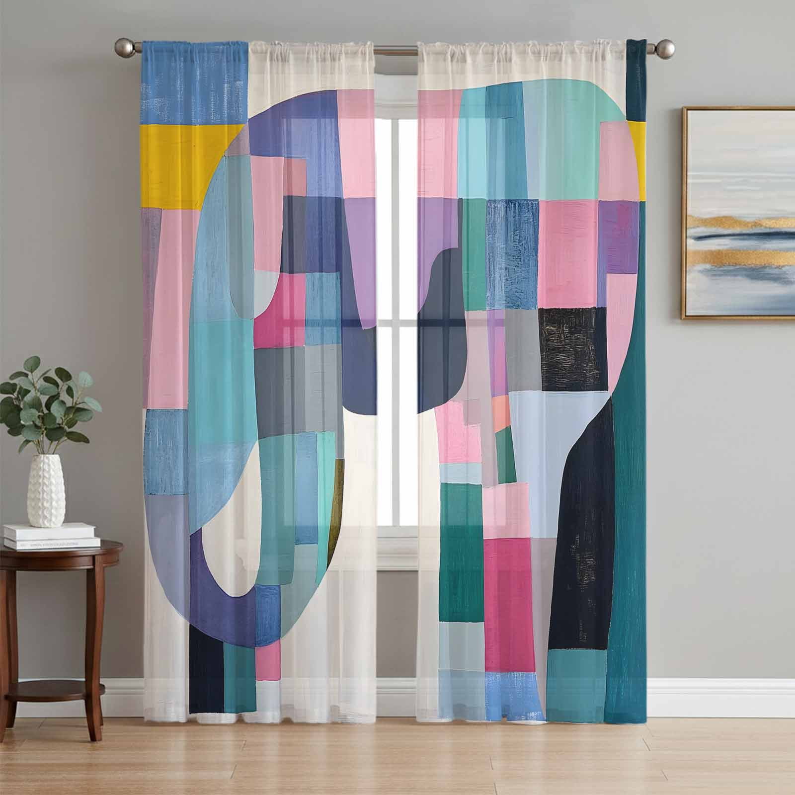 Colorful Abstract Sheer Curtains 96 Inch Length 2 Panels Set, Modern ...