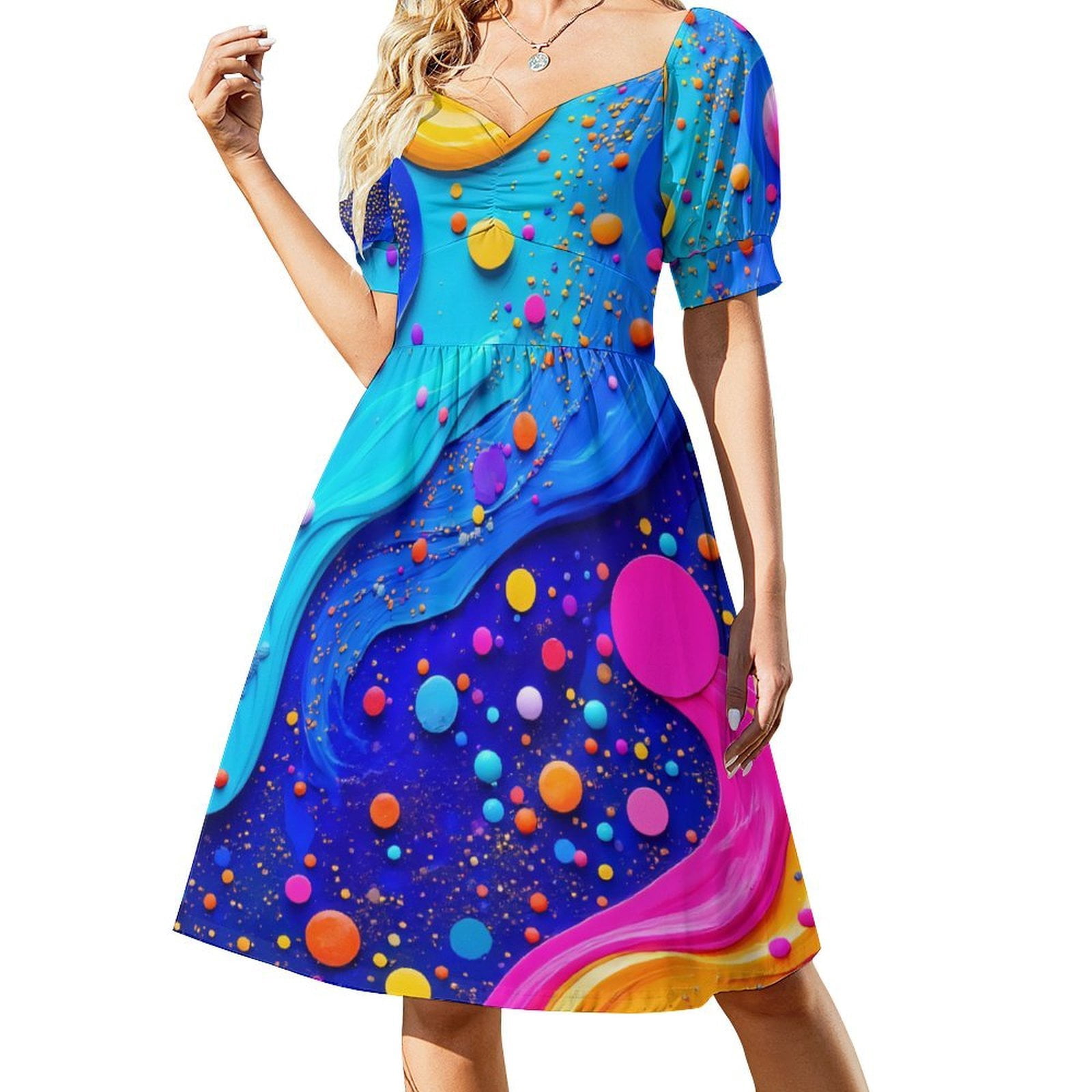 Colorful Abstract Spheres And Swirls Summer Women's Dress 2025 Elegant ...