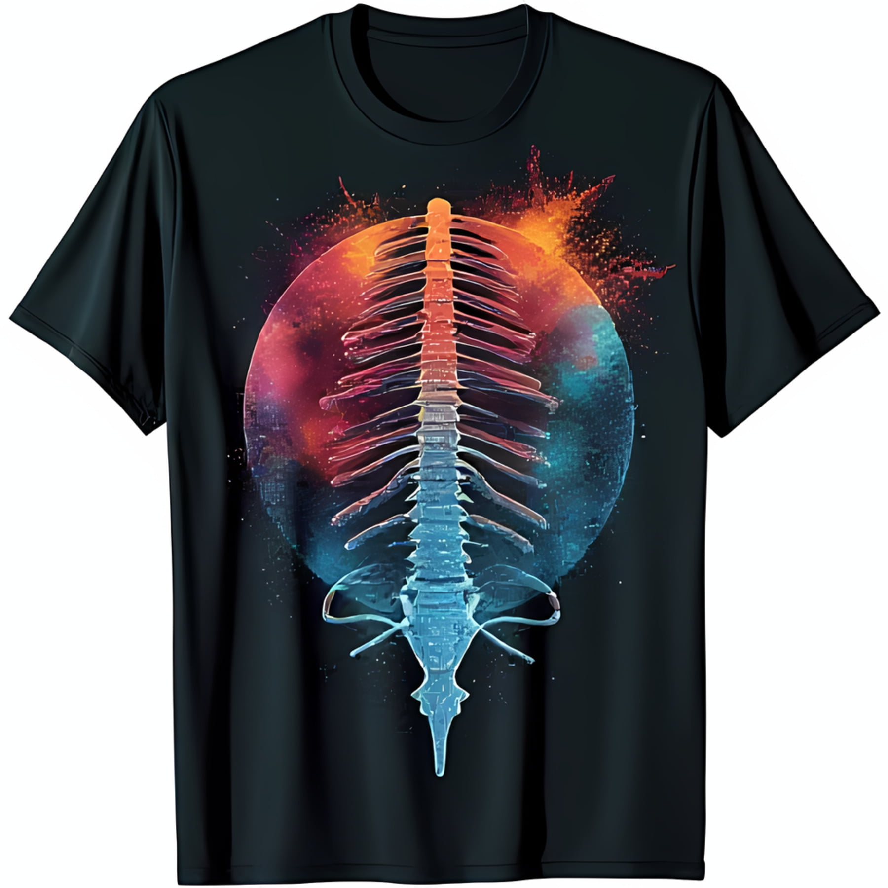 Colorful Abstract Spine Graphic Black T-Shirt Unique Human Body Design ...