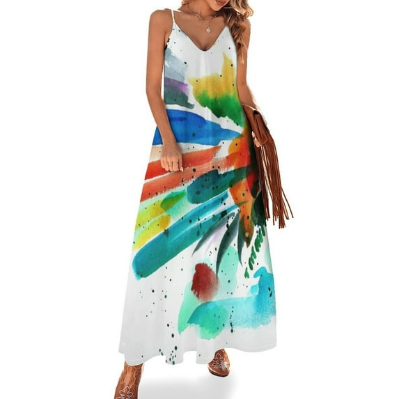 Colorful Abstract Splash IN Watercolor Painting Sleeveless Dress ...