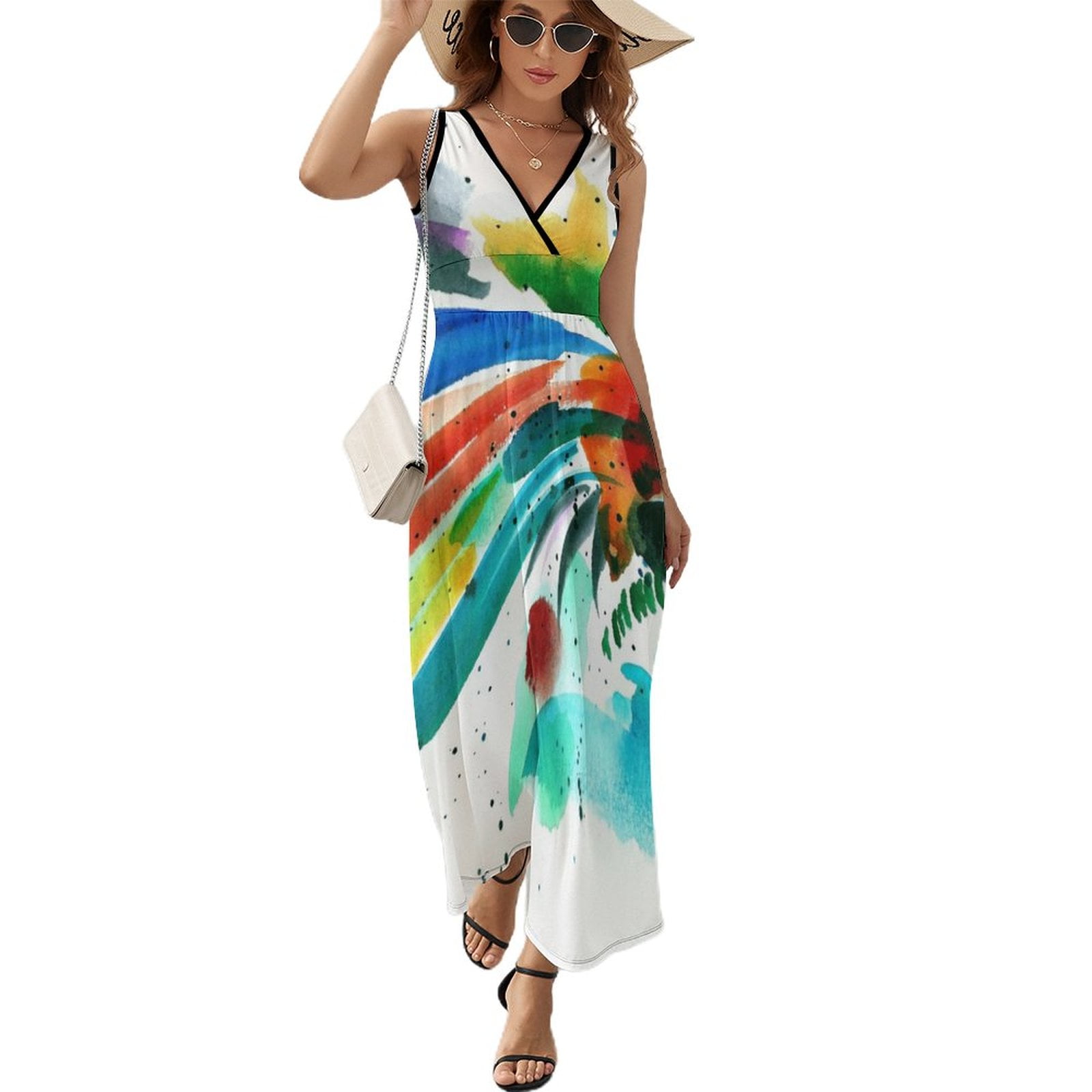 Colorful Abstract Splash IN Watercolor Painting Sleeveless Dress ...