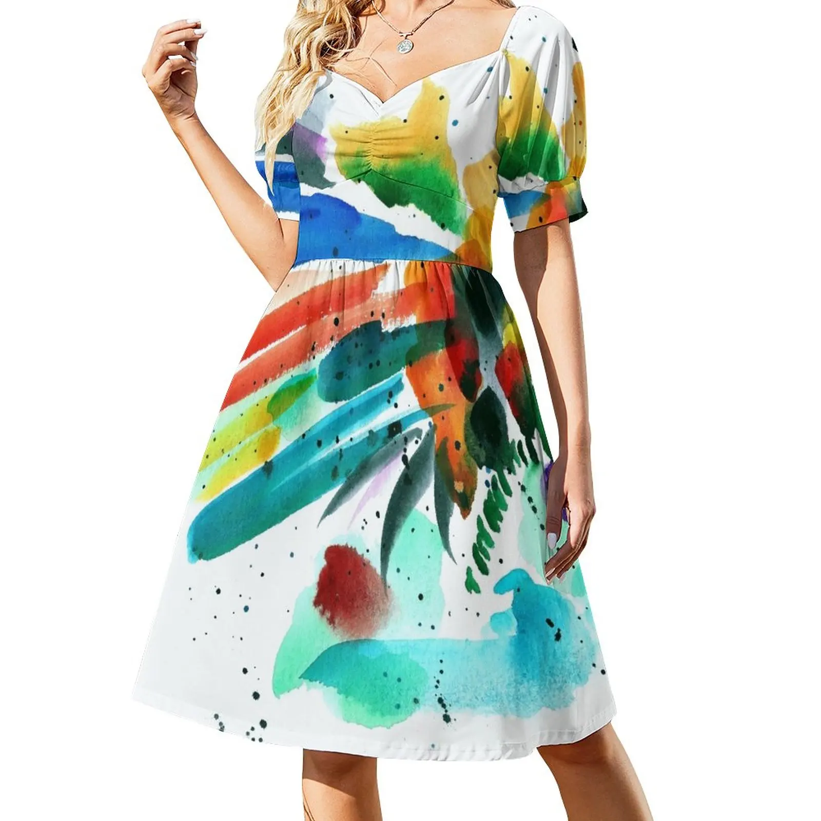 Colorful Abstract Splash IN Watercolor Painting Sleeveless Dress women ...