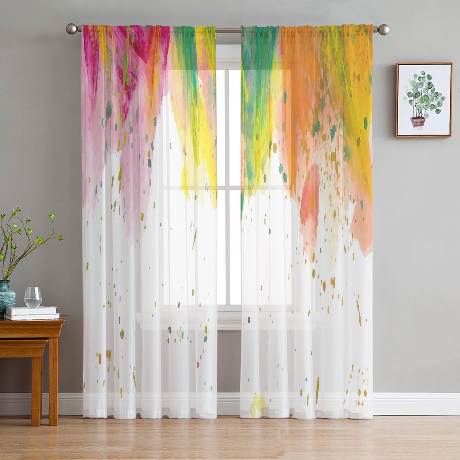 Colorful Abstract Splash Ink Tulle Sheer Window Curtains for Living ...
