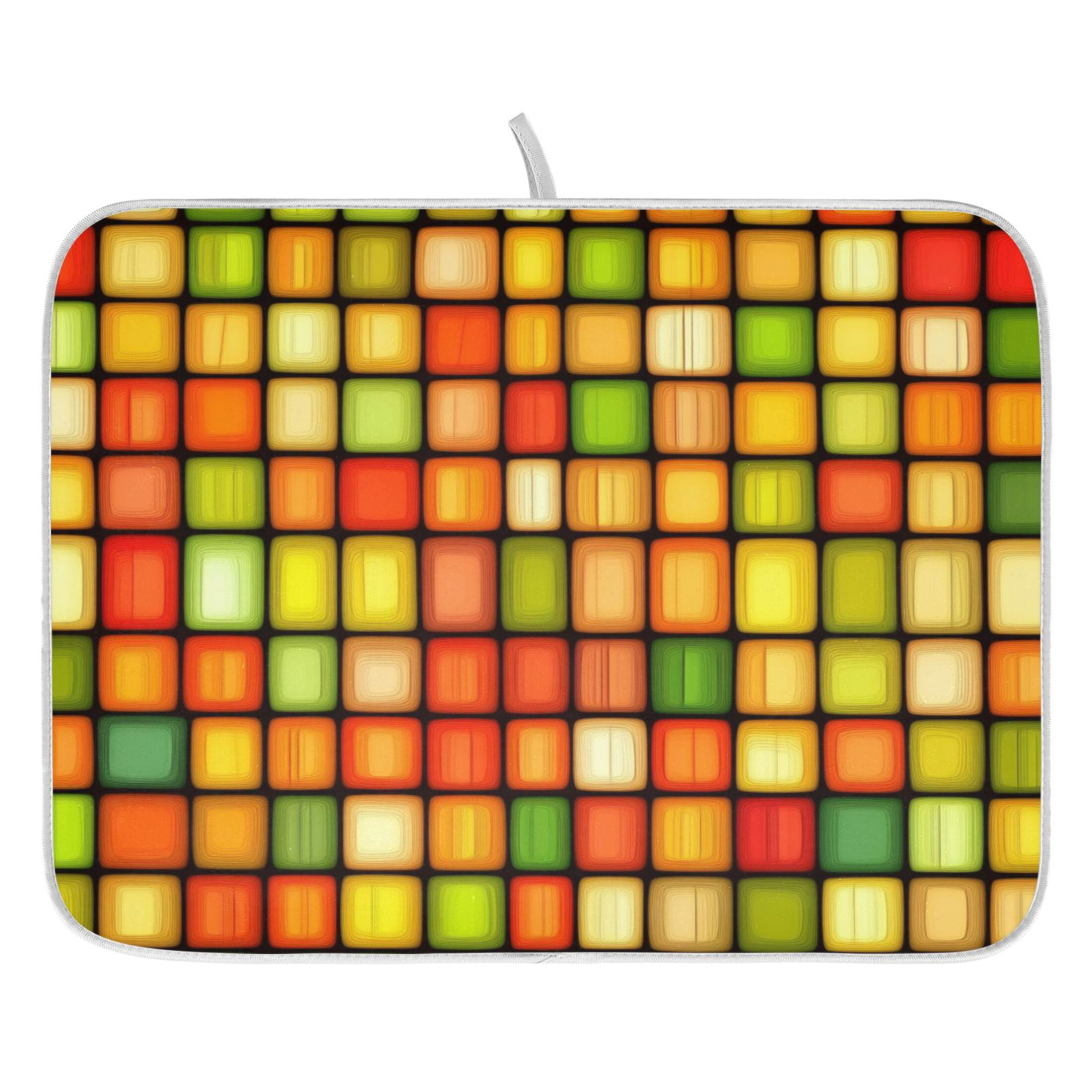 Colorful Abstract Square Pattern Dish Drying Mat for Kitchen, Quick ...