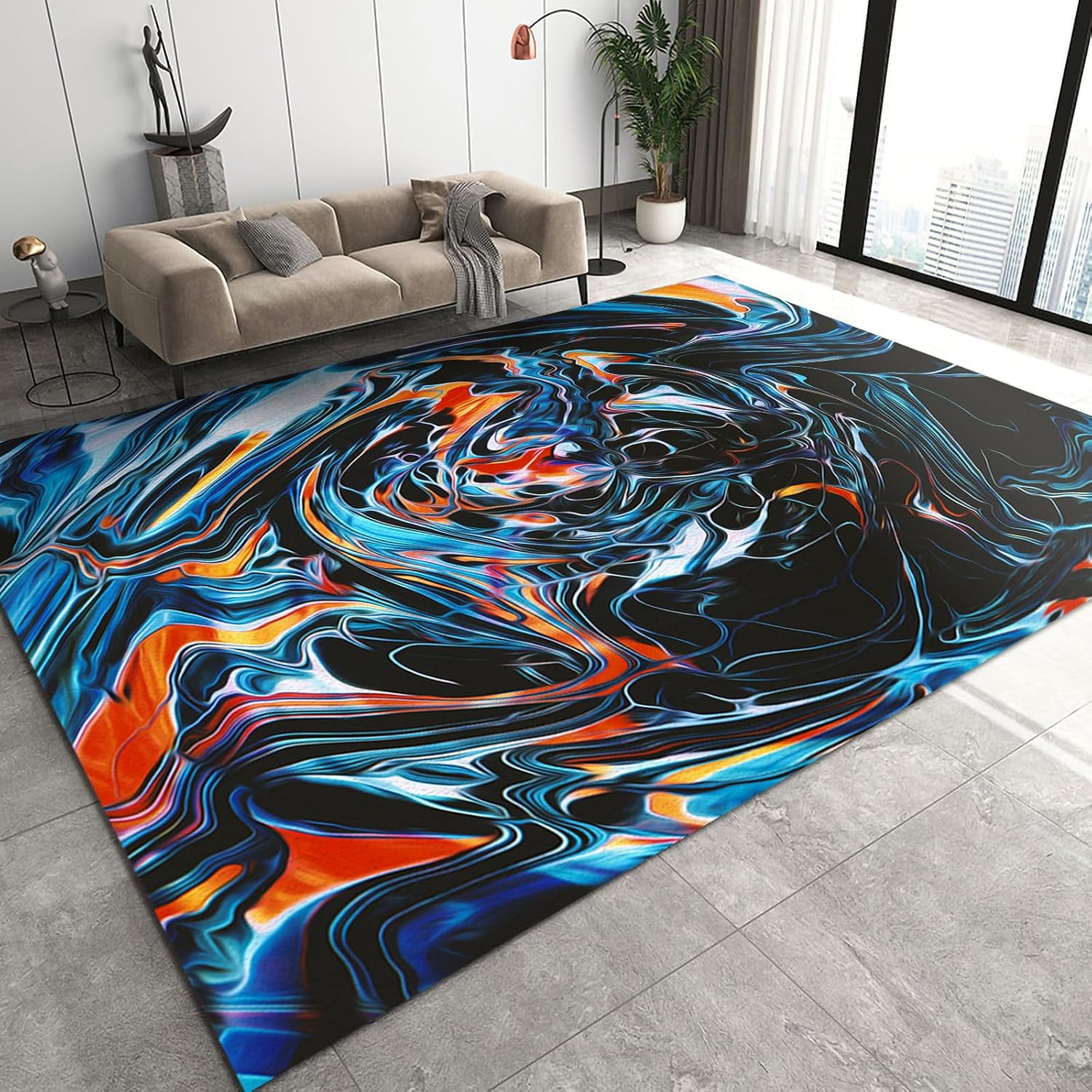 Colorful Abstract Swirl Design Kid Area Rug, Simple Fashion Art Easy ...