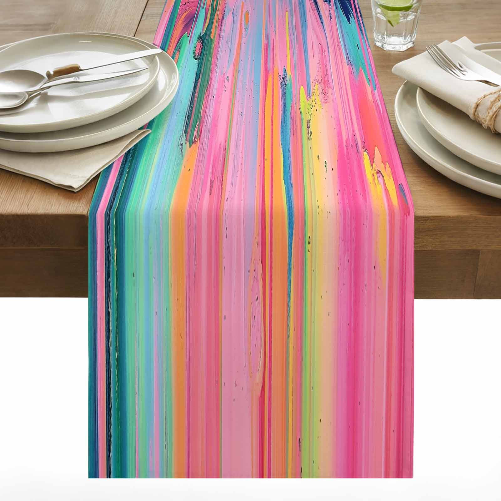 Colorful Abstract Table Runner 13x36 inch Hand Drawn Graffiti Cotton ...