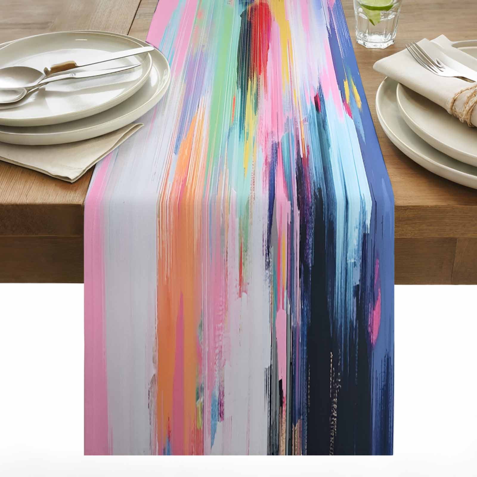 Colorful Abstract Table Runner 13x48 inch Boat Cotton Linen Dining ...