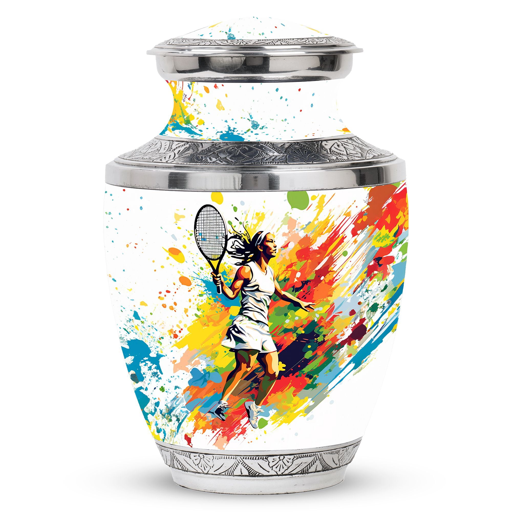 Colorful Abstract Tennis Player Premier Large Decorative Urn for Adult ...