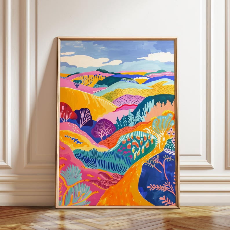 Colorful Abstract Terrain Poster - Modern Aesthetic Mountains Wall Art ...