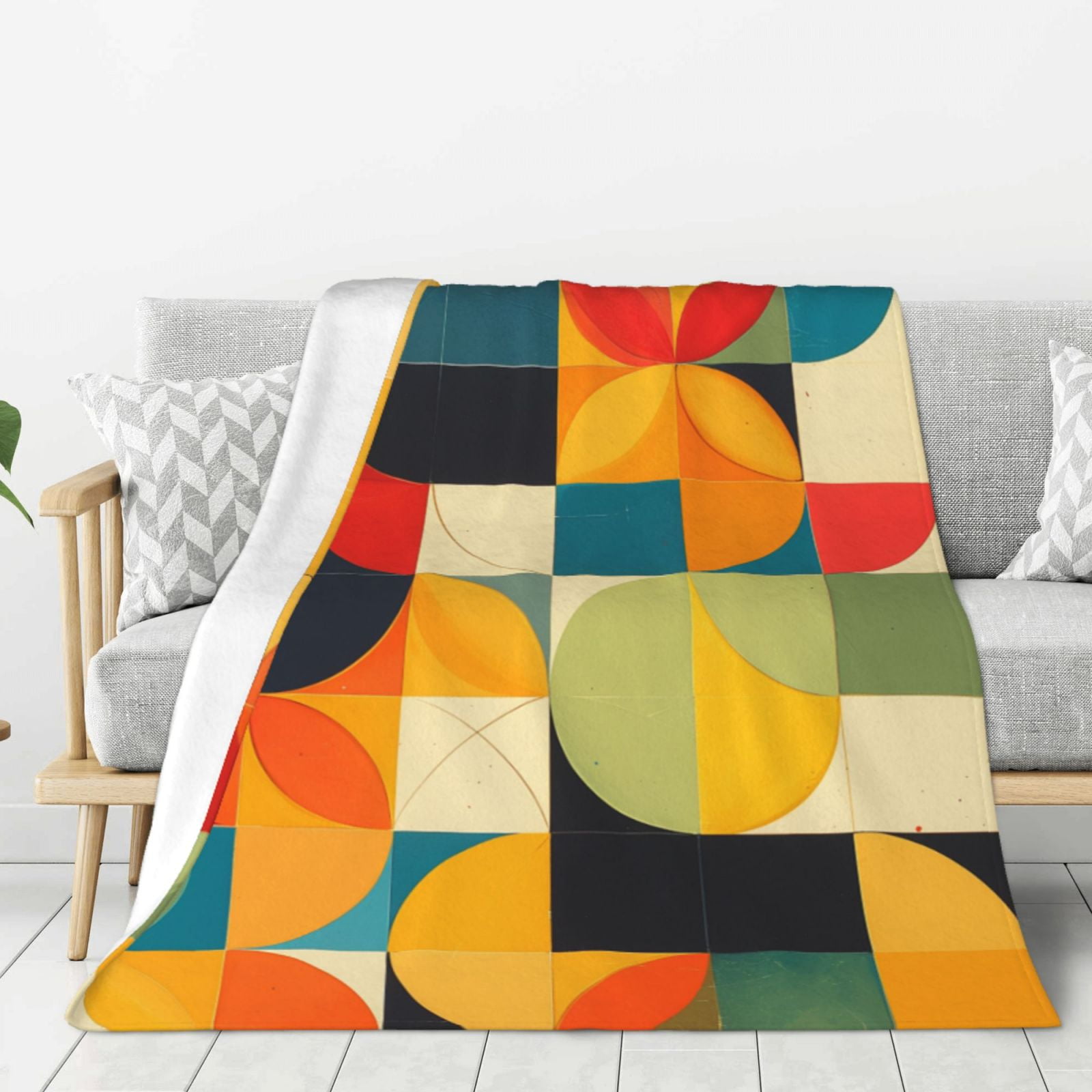 Colorful Abstract Vibrant Curves Geometric Shapes Lightweight Plush ...