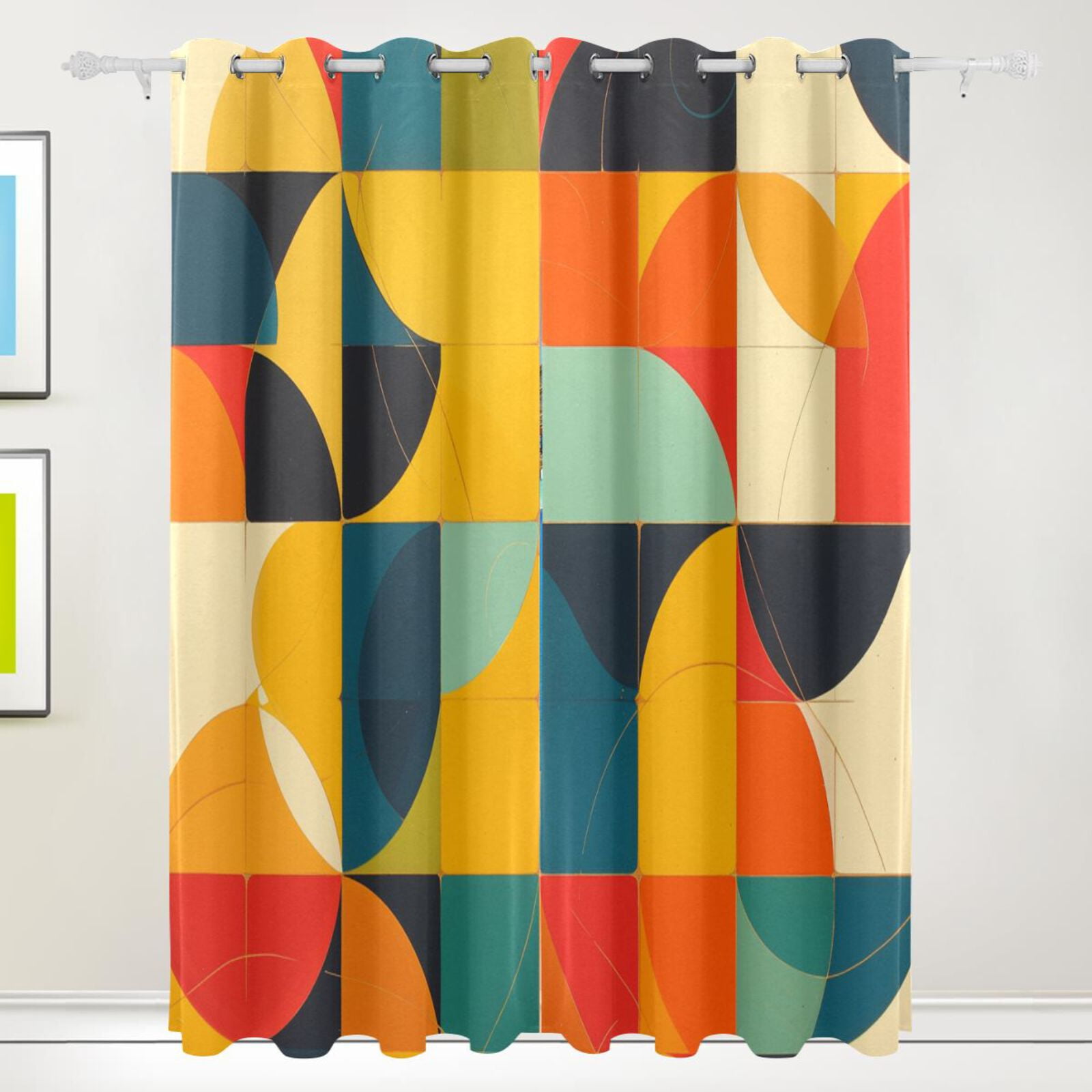 Colorful Abstract Vibrant Geometric Shape Curve Room Blackout Cutrains ...