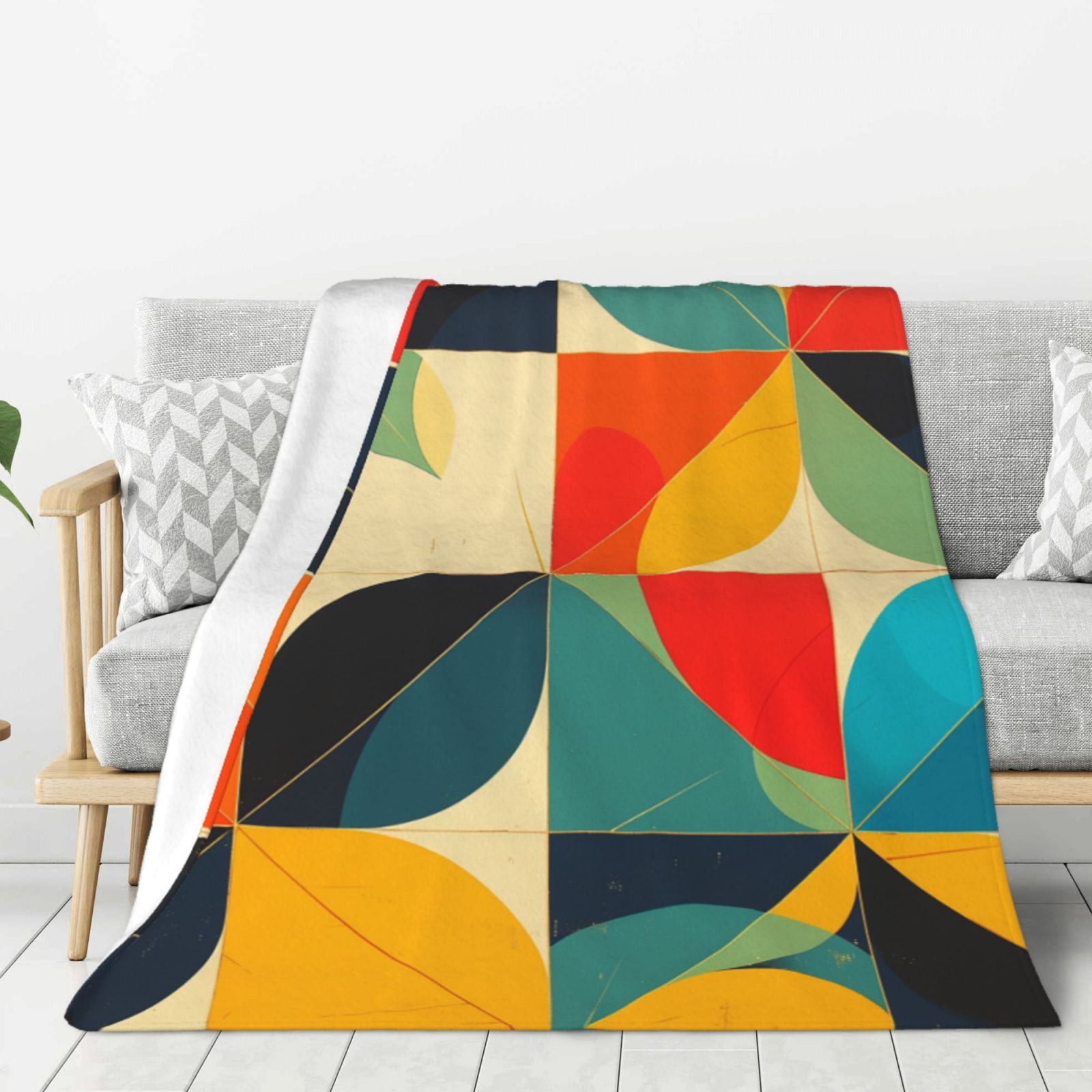 Colorful Abstract Vibrant Geometric Shapes Curves Lightweight Plush ...