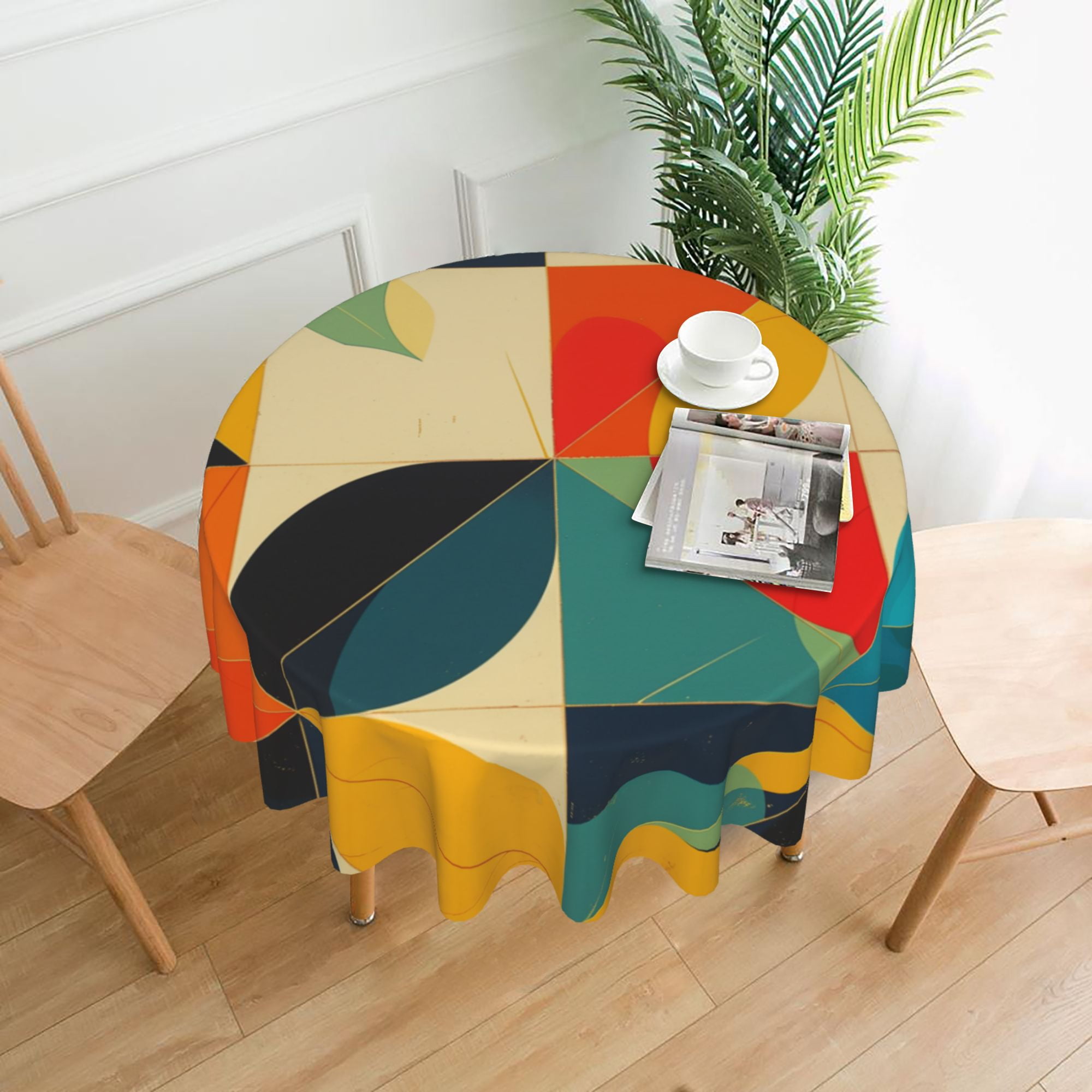 Colorful Abstract Vibrant Geometric Shapes Curves Round Tablecloth 60 ...