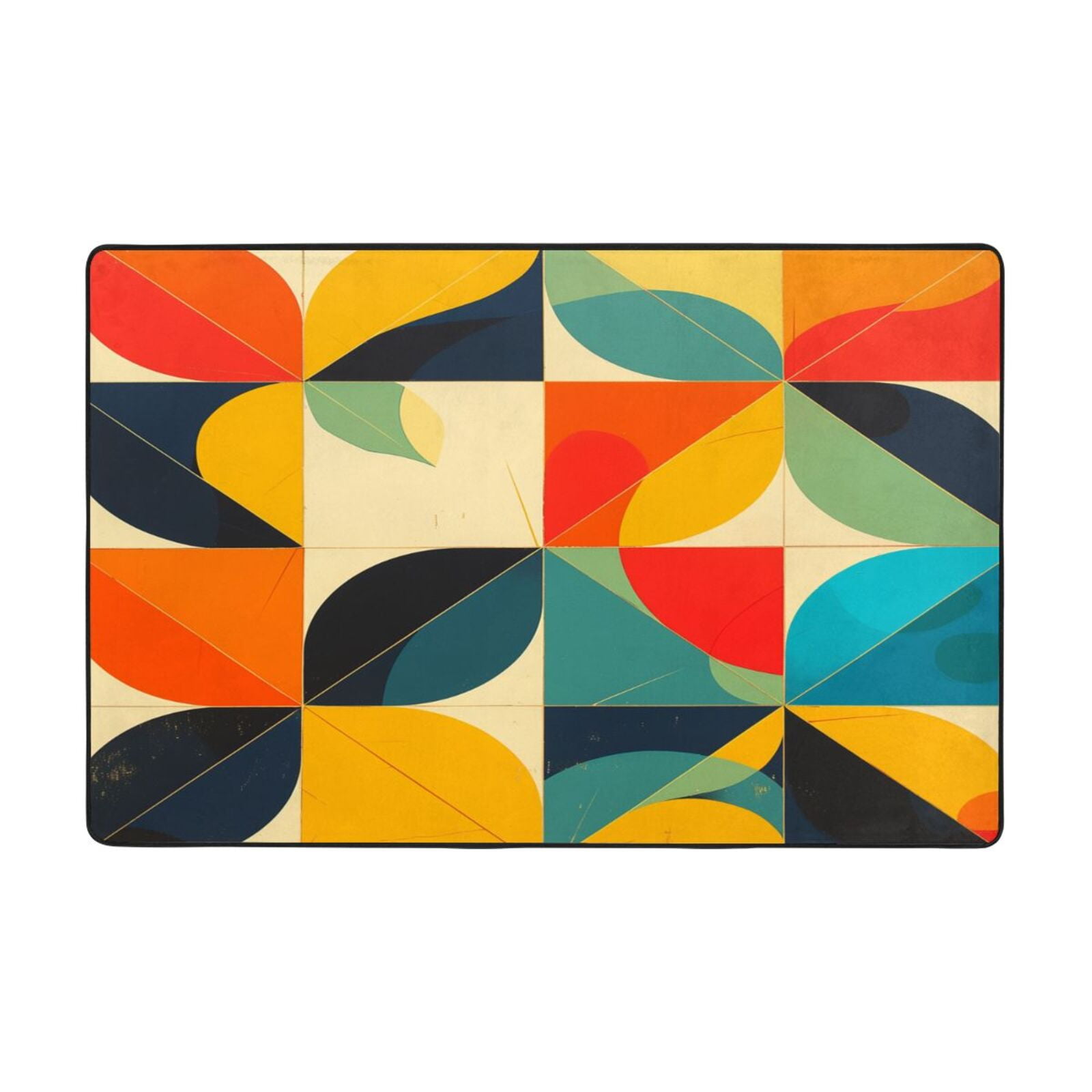 Colorful Abstract Vibrant Geometric Shapes Curves Rugs Washable Cover ...