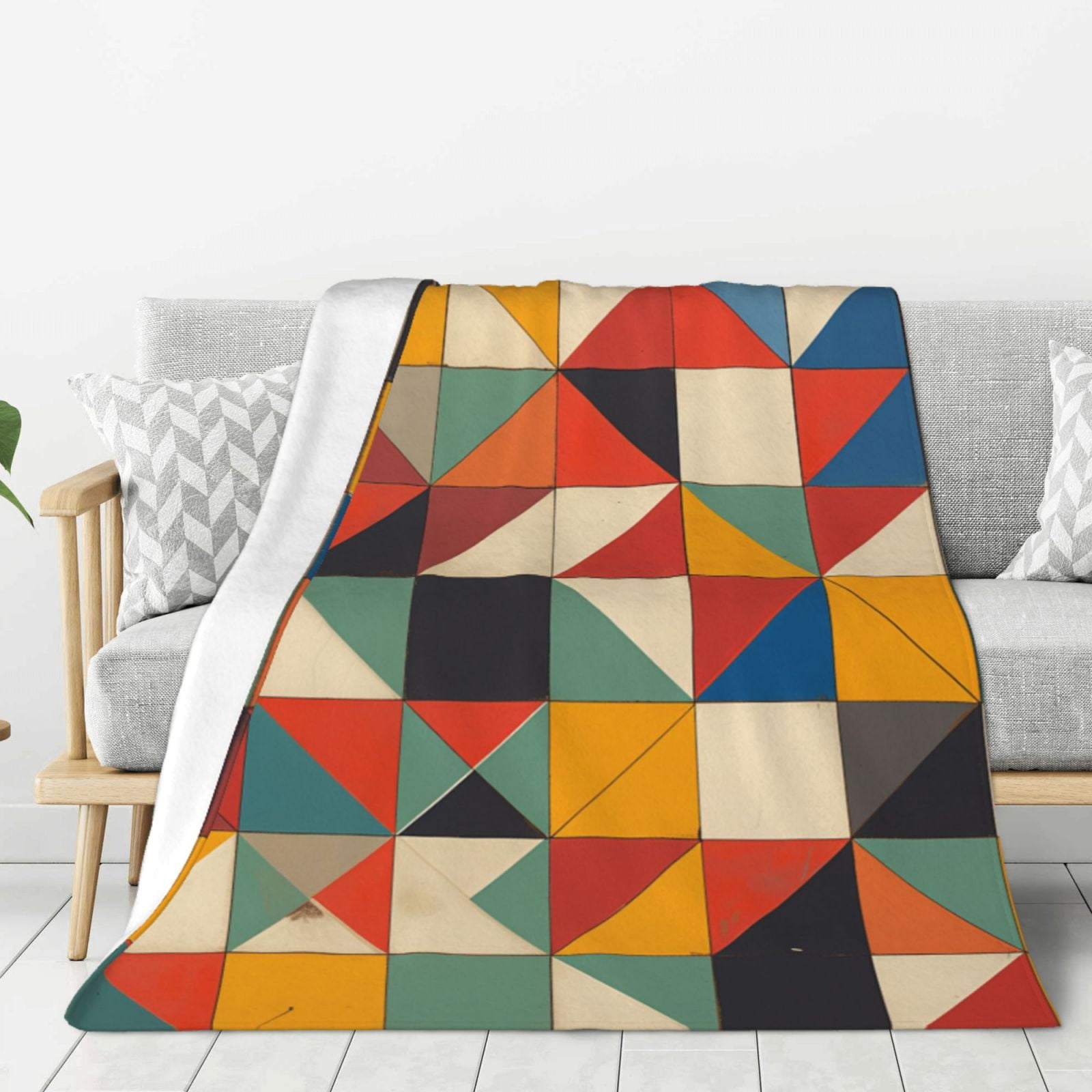 Colorful Abstract Vibrant Geometric Shapes Lightweight Plush Fuzzy Cozy ...