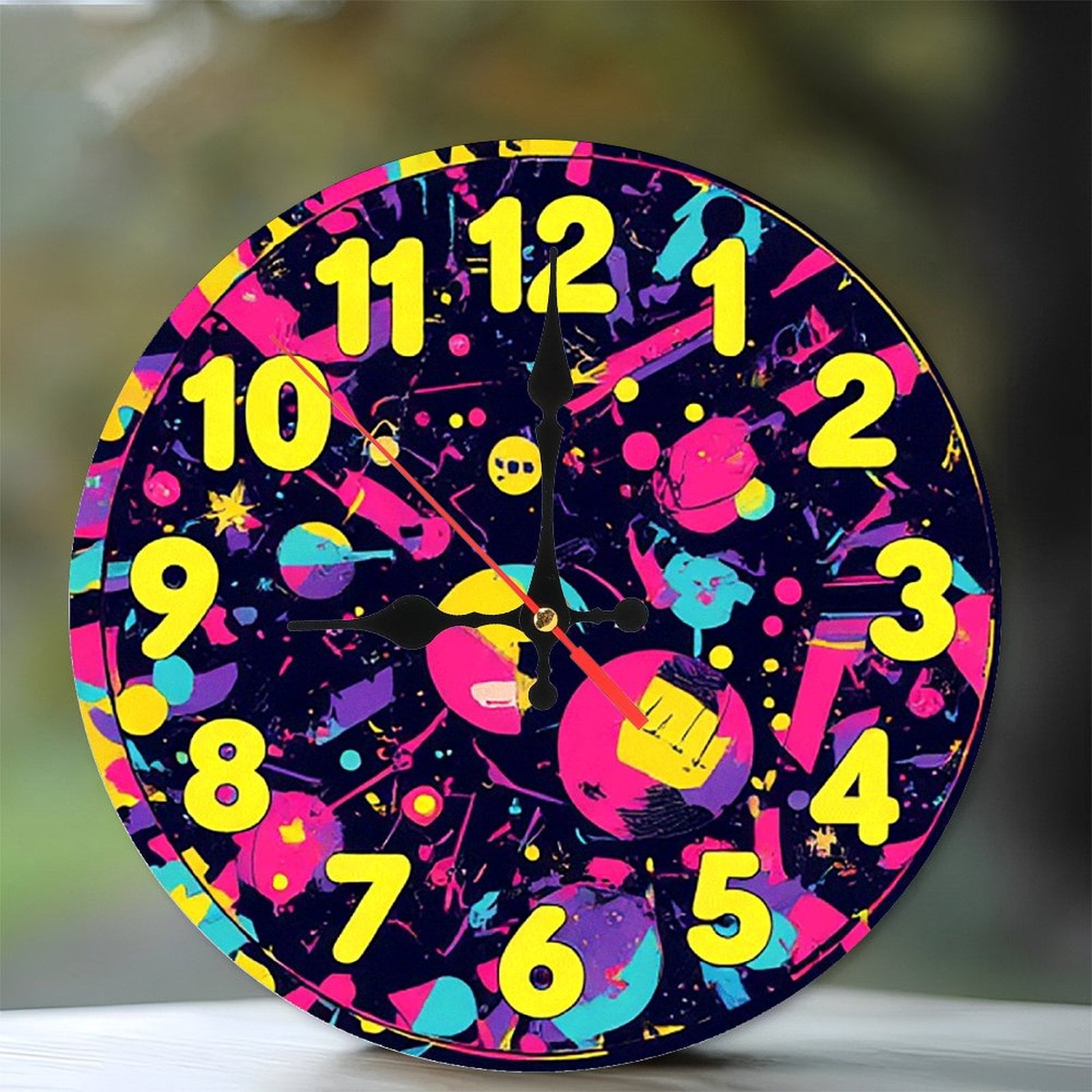 Colorful Abstract Wall Clock Neon 80s Style Home Decor 10-Inch Silent ...