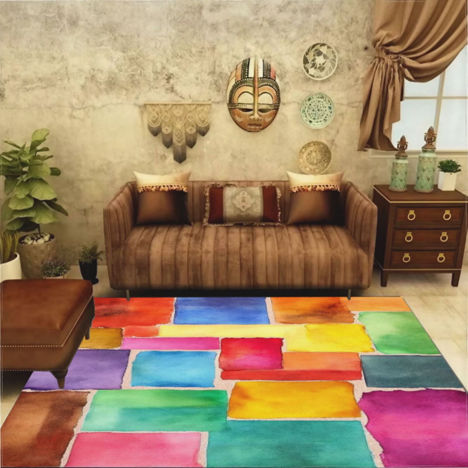Colorful Abstract Watercolor Blocks(2) Living Room ration Nordic ...