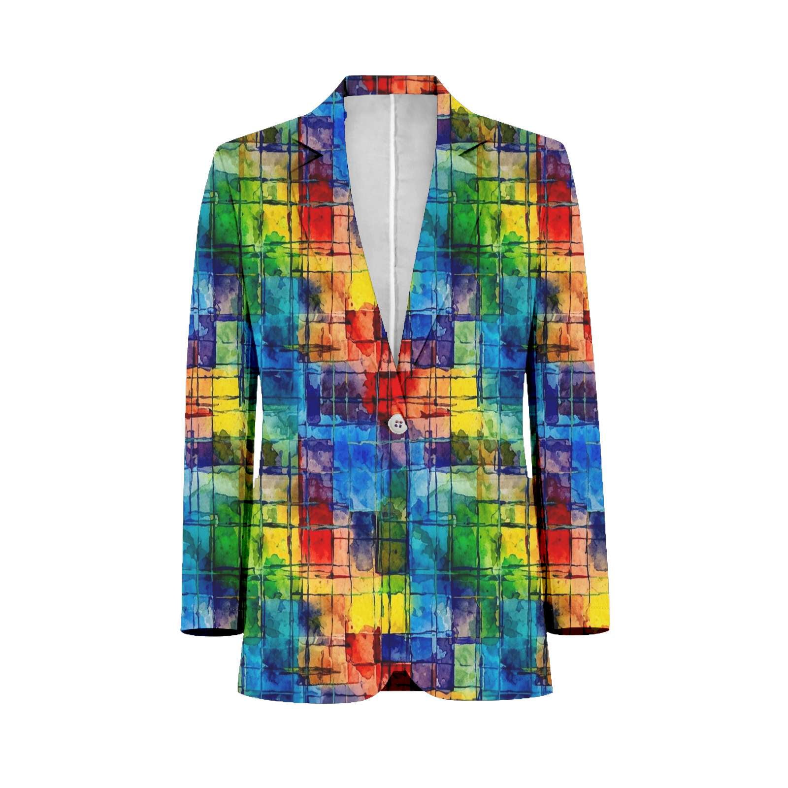 Colorful Abstract Watercolor Grid Pattern Mens Suits Shawl Collar Slim ...