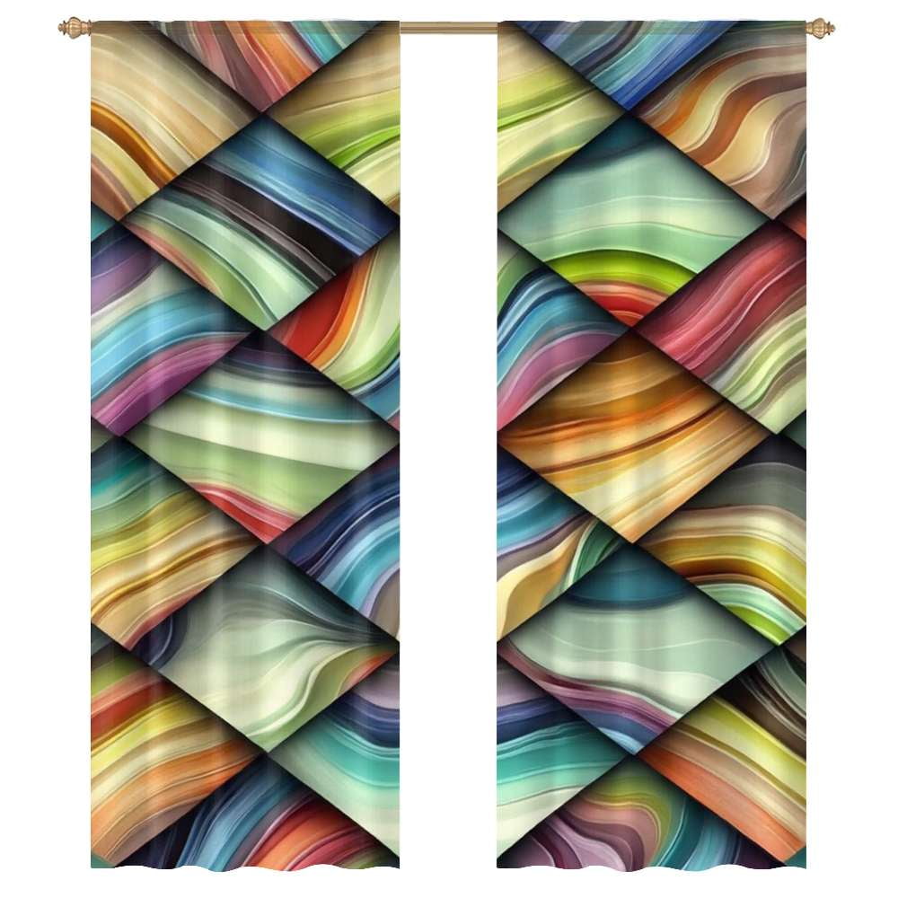 Colorful Abstract Wavy Pattern Design Sheer Window Curtains for Living ...