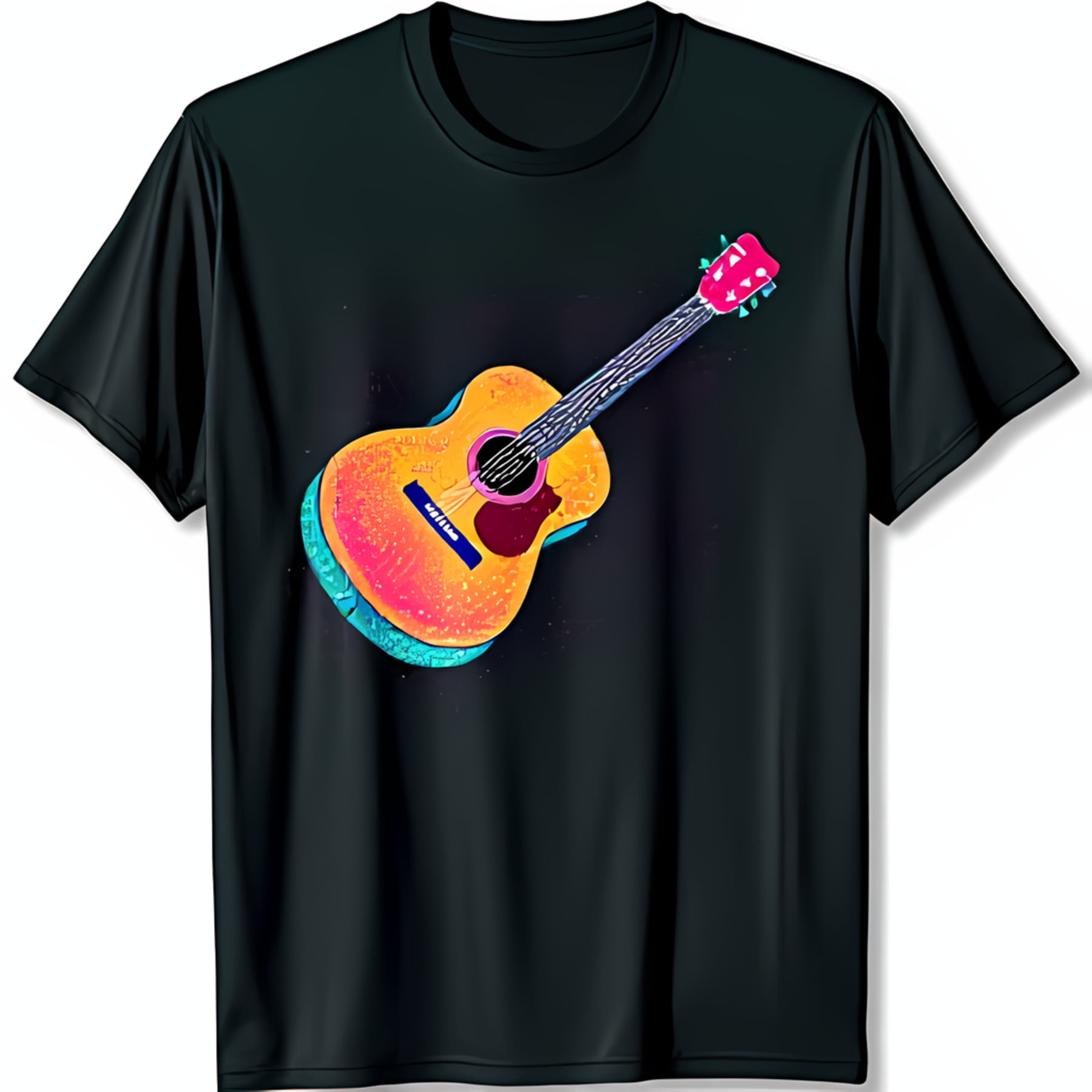 Colorful Acoustic Graphic Black T-Shirt Diagonal Design with Splatter ...