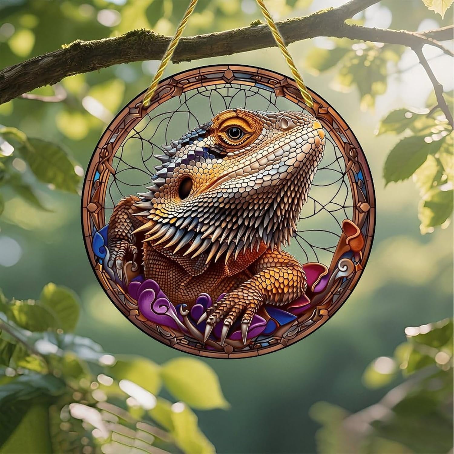 Colorful Acrylic Suncatcher, Lizard Stained Glass Design 7-inch Hanging ...