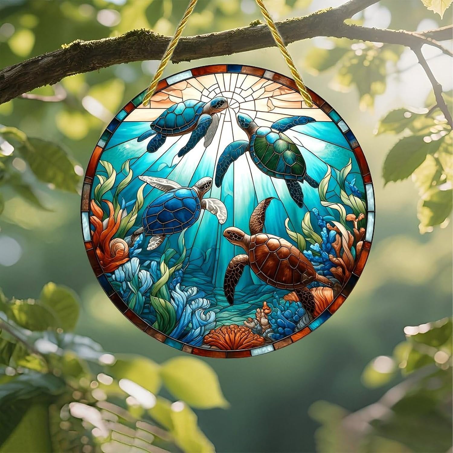 Colorful Acrylic Suncatcher, Sea Turtles Stained Glass Window 7-inch ...