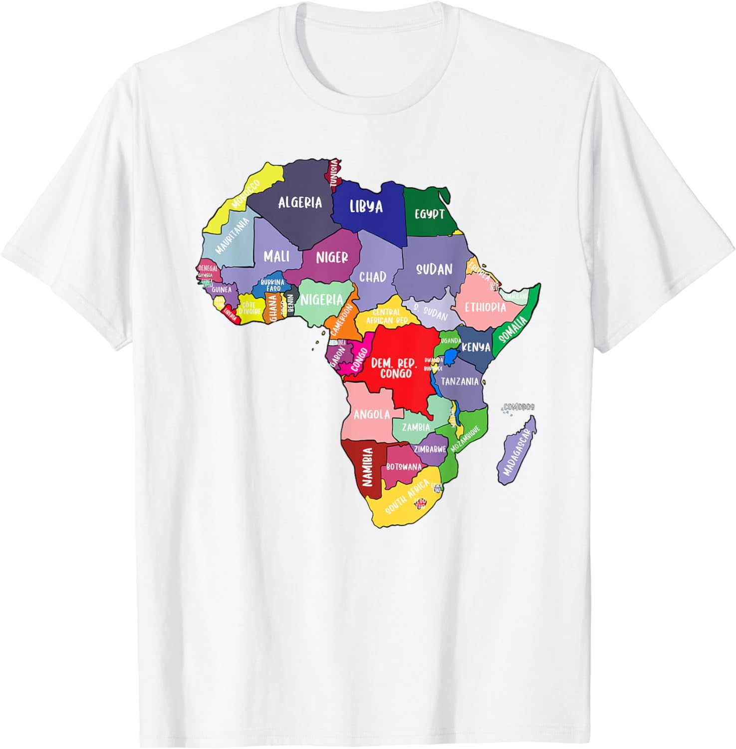 Colorful Africa Map with country names, African continent T-Shirt ...