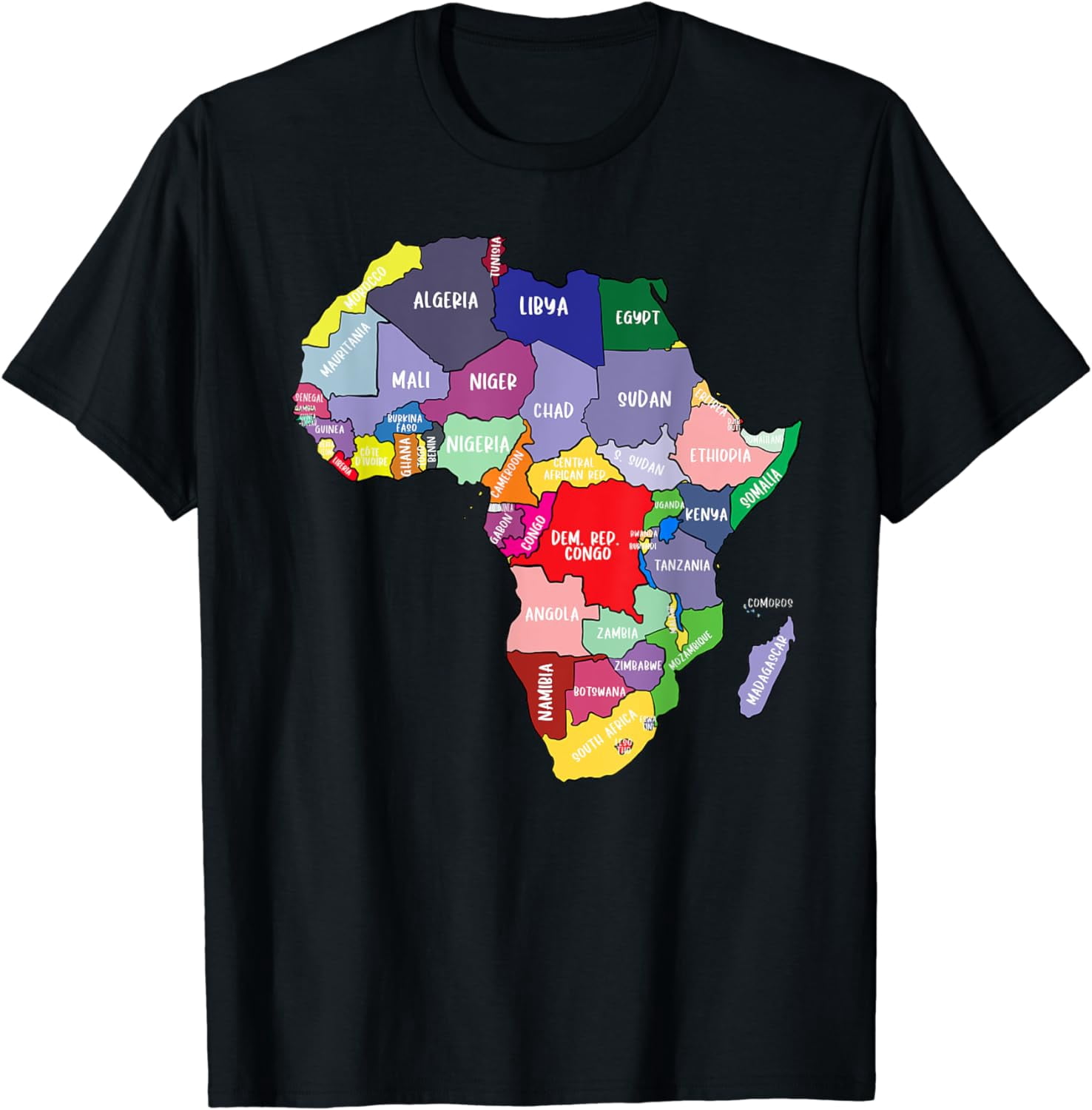 Colorful Africa Map with country names, African continent T-Shirt ...