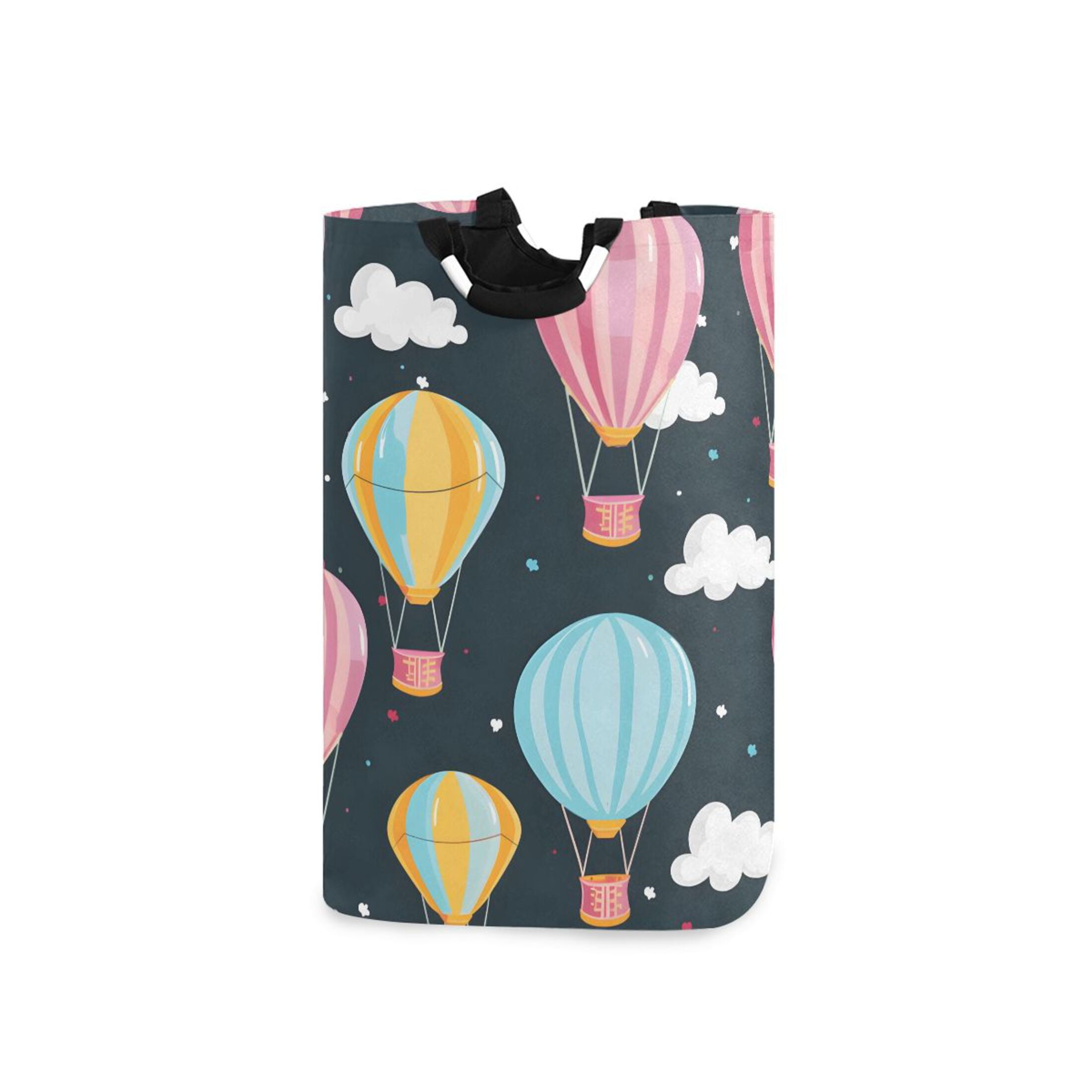 Colorful Air Balloons White Clouds Laundry Basket with Handles Foldable ...