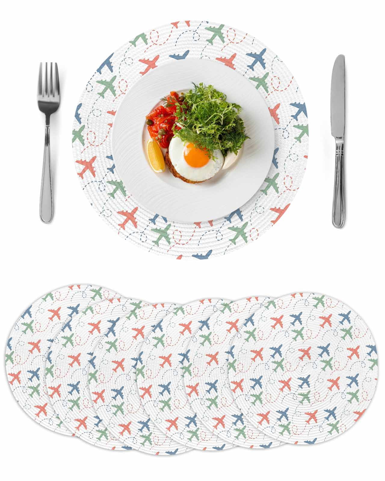 Colorful Airplane Round 13 Inch Placemats Set of 6, Modern Abstract ...