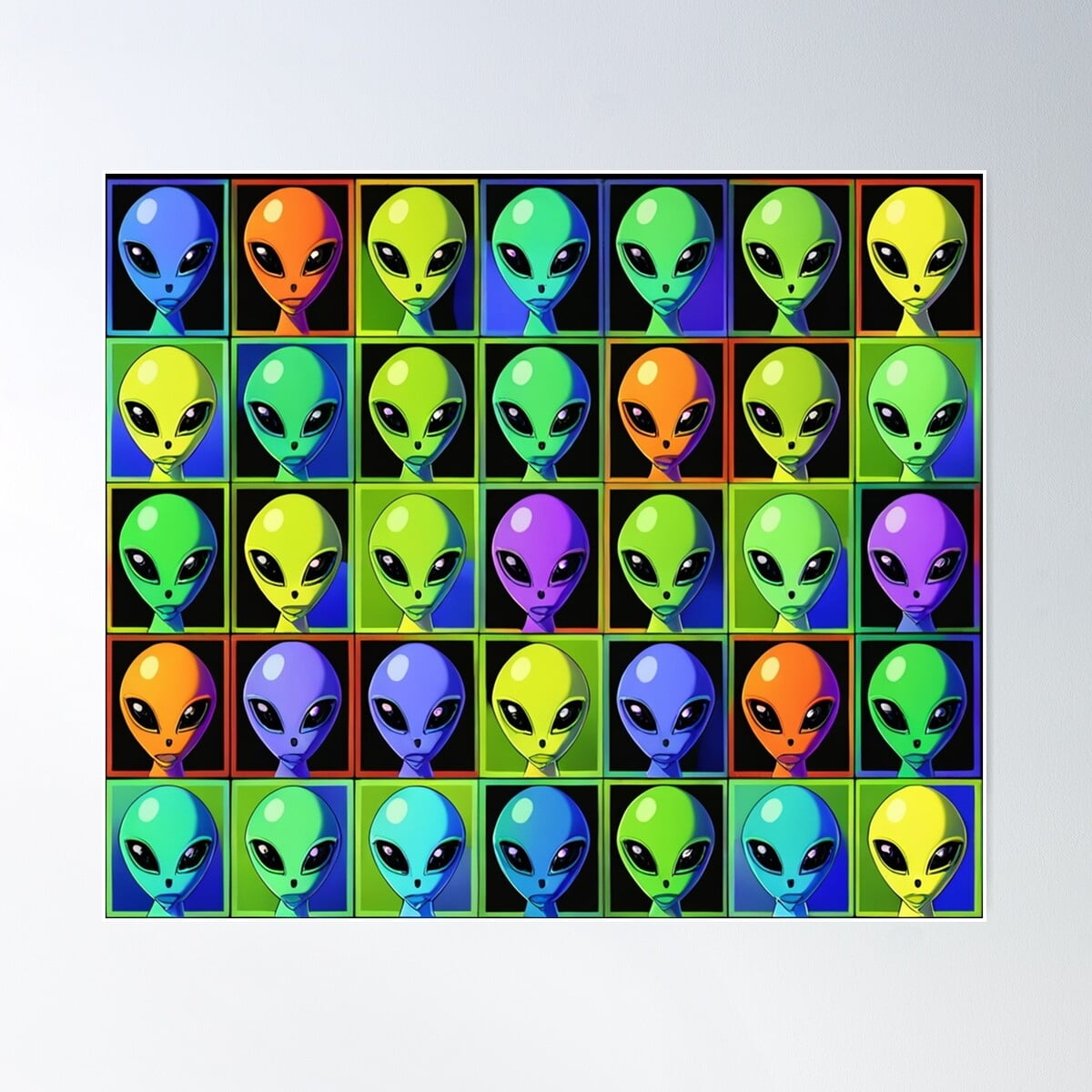 Colorful Alien Heads Poster Wall Art, Modern Wall Decor For Living Room ...