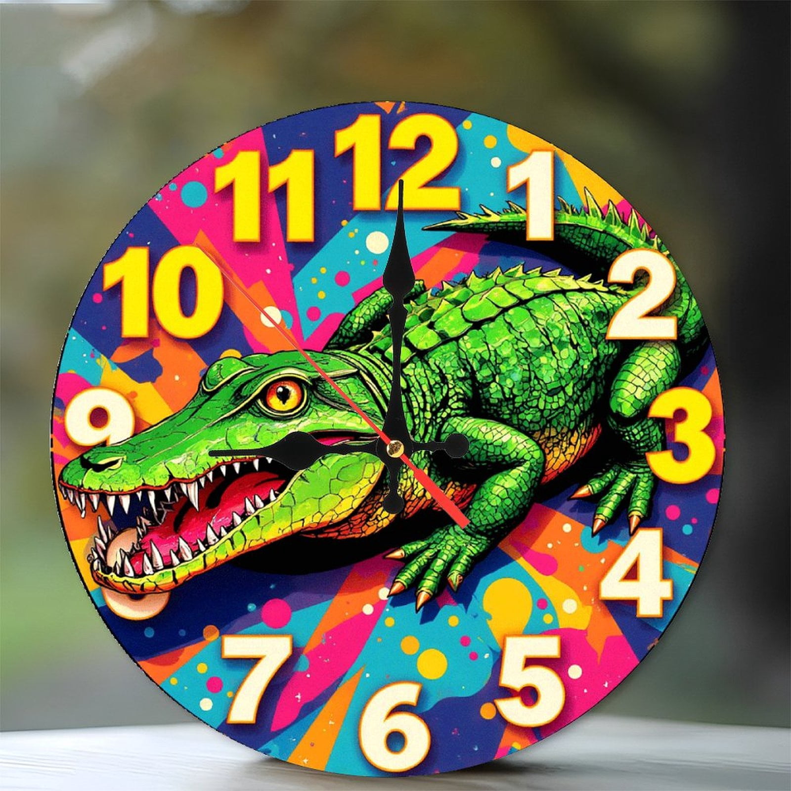 Colorful Alligator Wall Clock for Kids Room Decor 10-Inch Silent Wooden ...