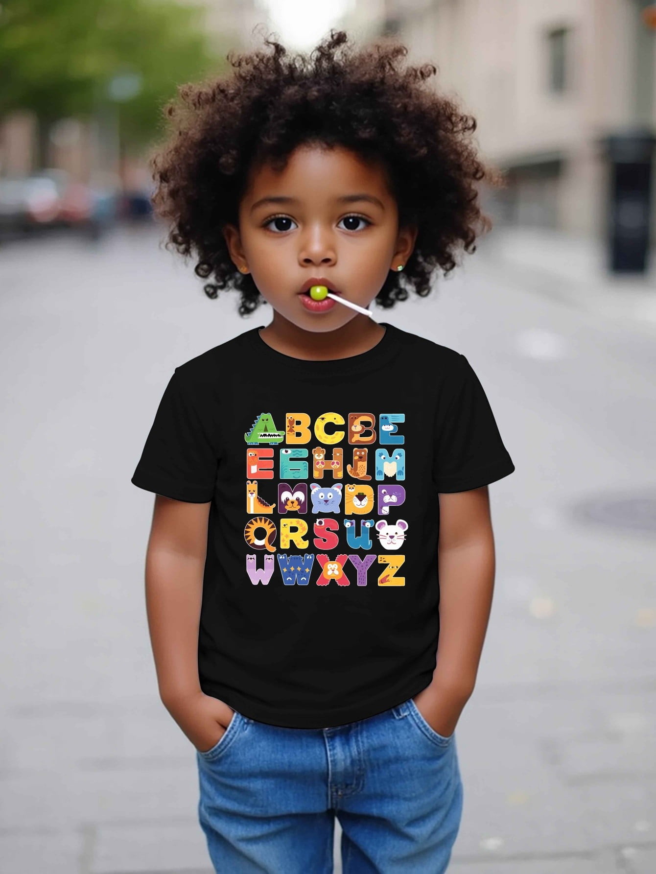 Colorful Alphabet & Animal Illustrations Boys' and Girls' Short-Sleeve ...