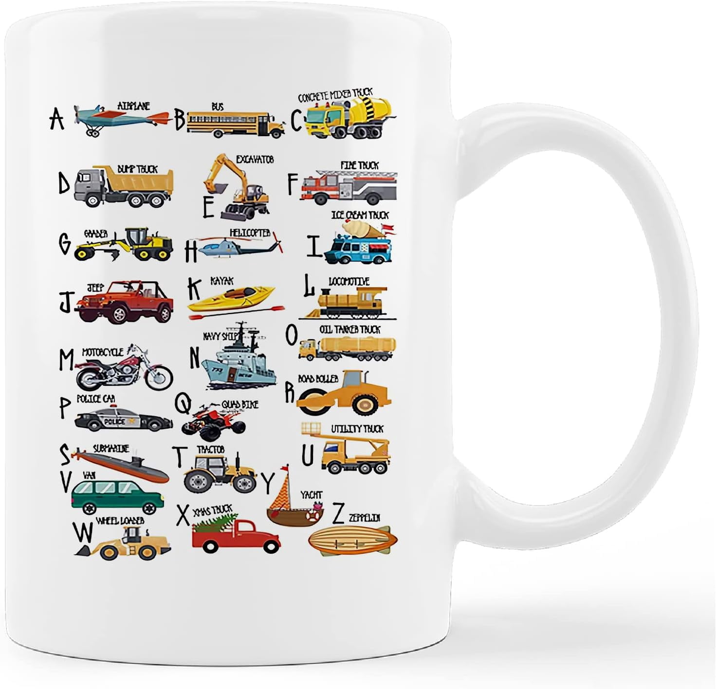 Colorful Alphabet Mug Cup,Cartoon Construction Truck Ceramic Mug-11oz ...