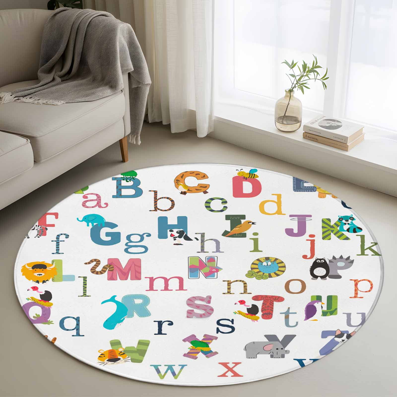 Colorful Alphabet Round Area Rug 4 FT, Non Slip Indoor Outdoor Rug ...