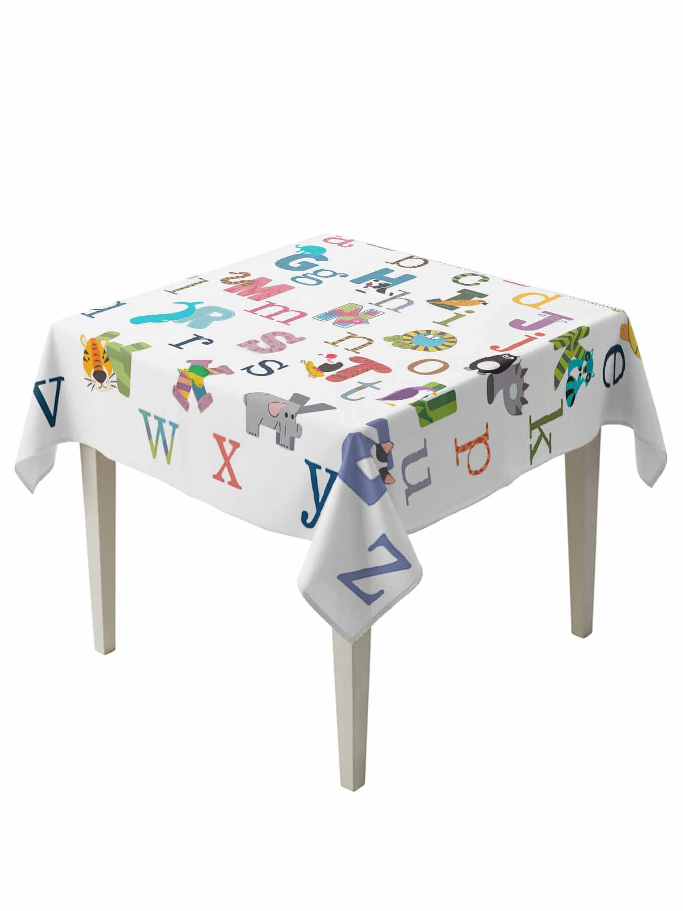 Colorful Alphabet Table Cloth, Cartoon Animal Color Block Art ...