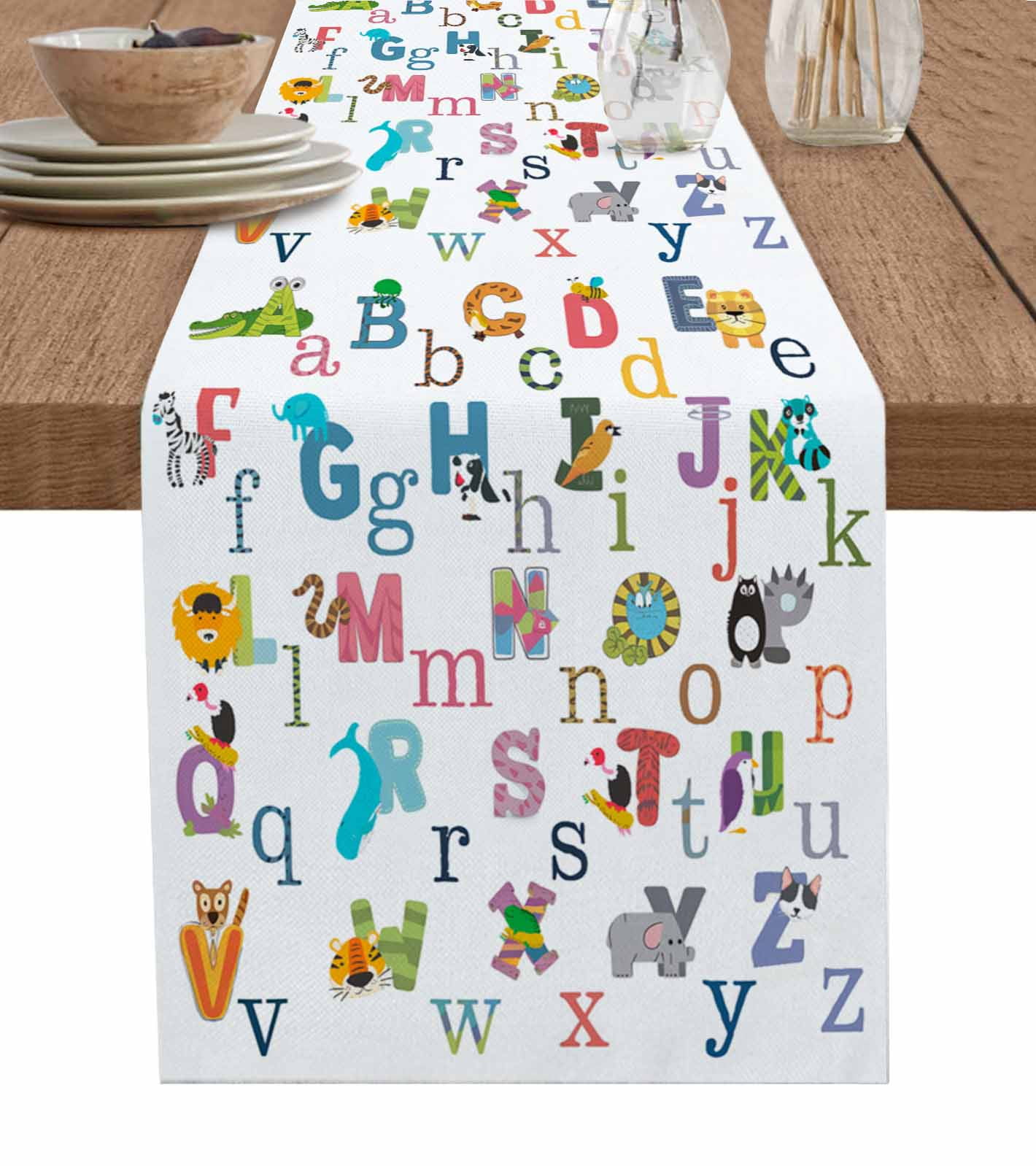 Colorful Alphabet Table Runner 72 Inches, Cartoon Animal Color Block ...