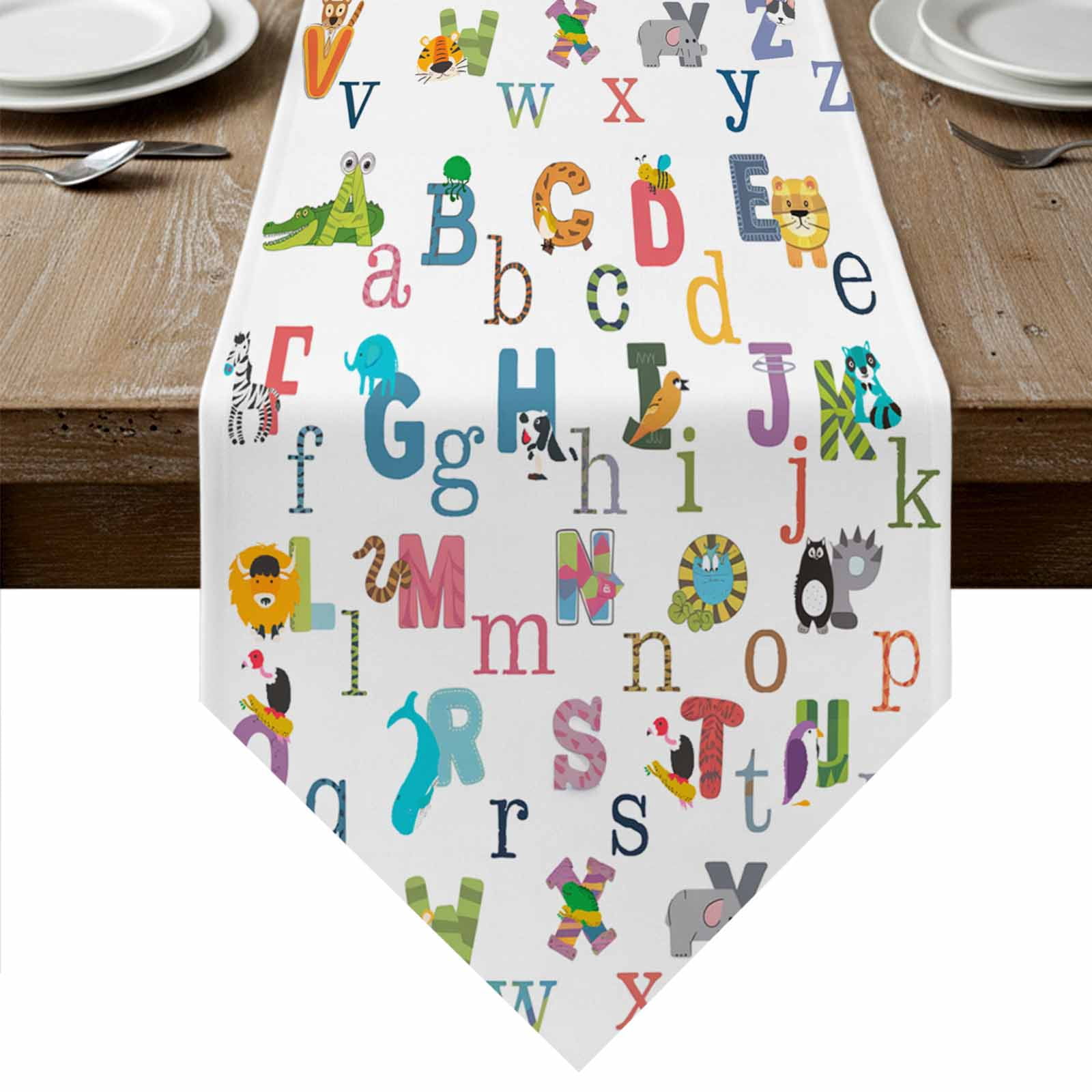 Colorful Alphabet Table Runner Linen Burlap Table Runner 72 Inches Long ...