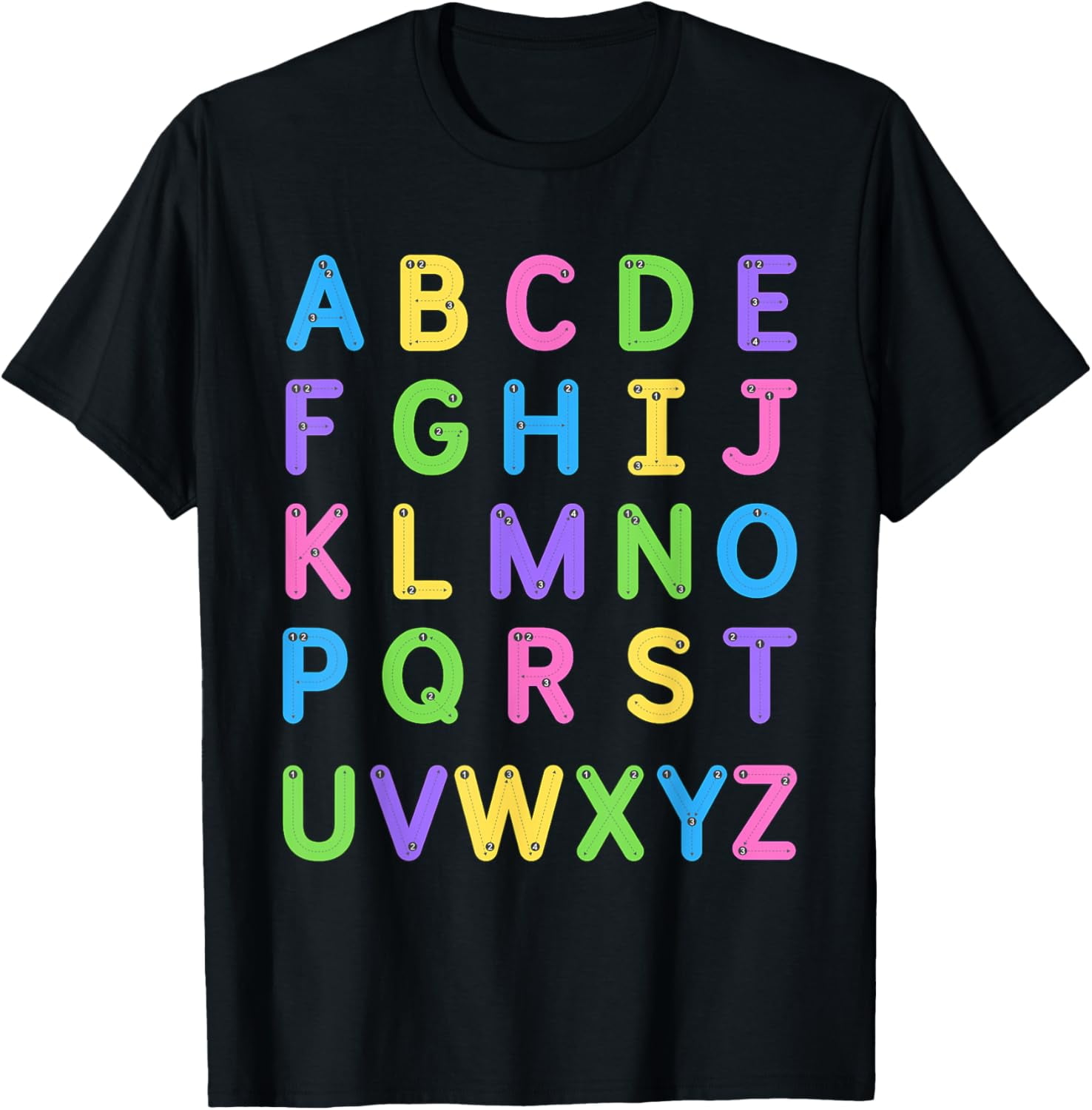 Colorful Alphabet Tracing Letters ABC Pre-K Kindergarten Tee T-Shirt ...