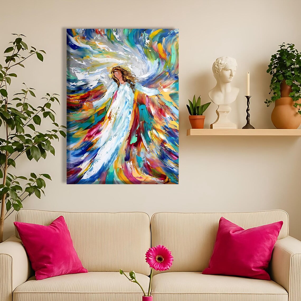 Colorful Angel Wings Guardian Angel Modern Religious, Stretched Canvas ...