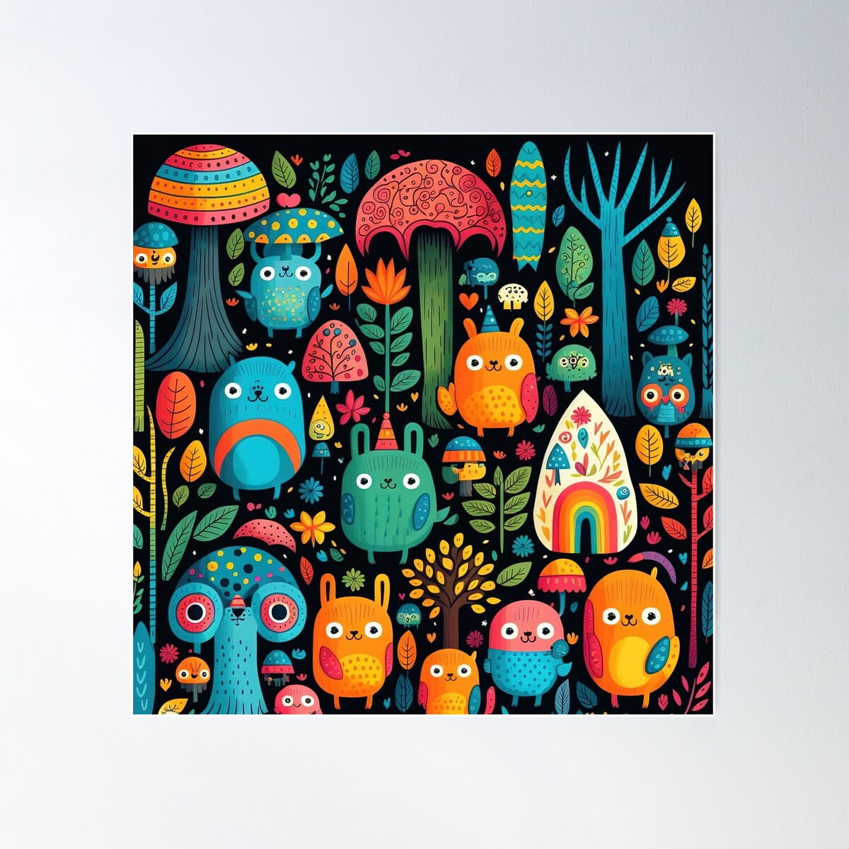 Colorful Animal Cute Pattern For Kids Poster Wall Art, Modern Wall ...
