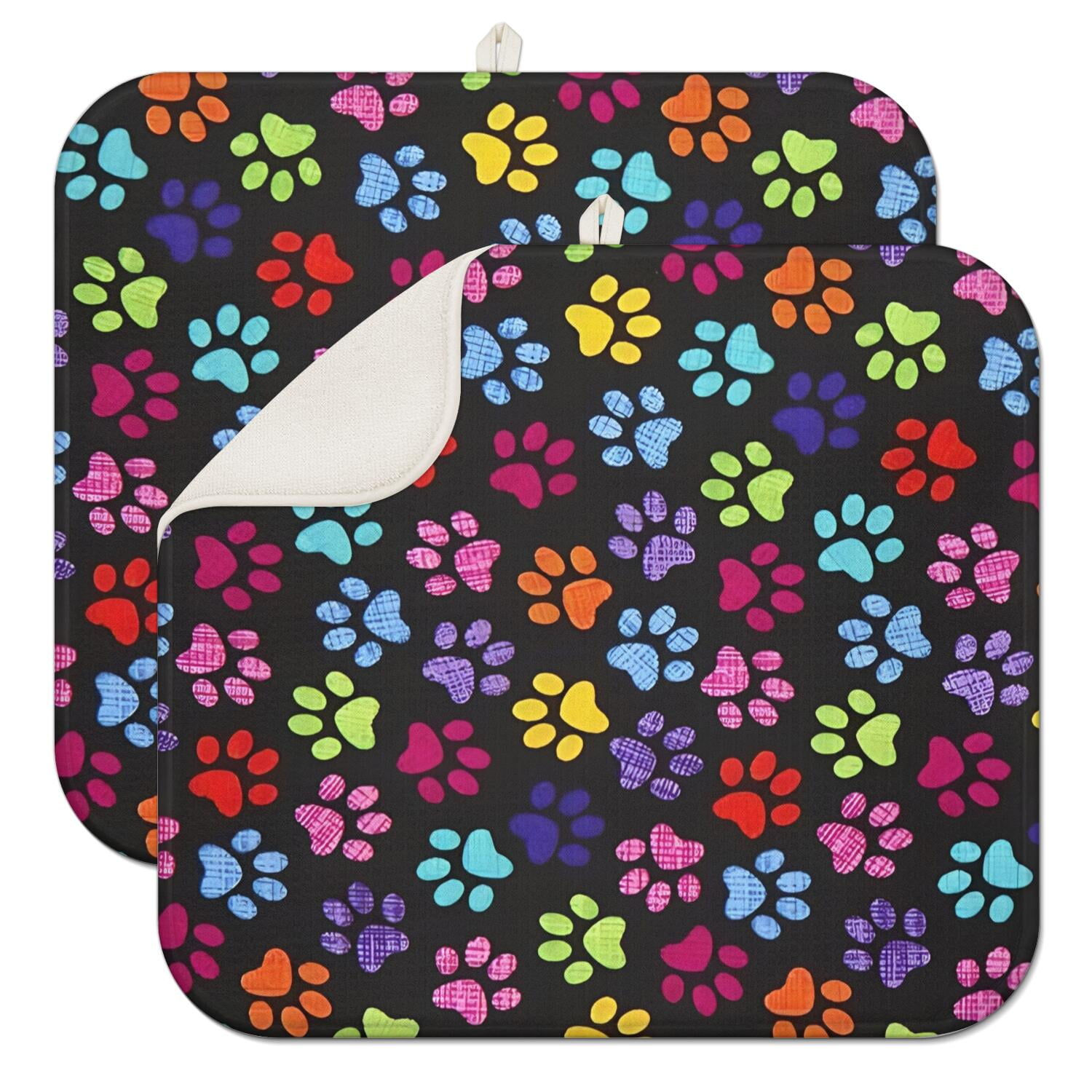 Colorful Animal Footprints Dish Drying Mat for Kitchen 1 Pack, Ultra ...
