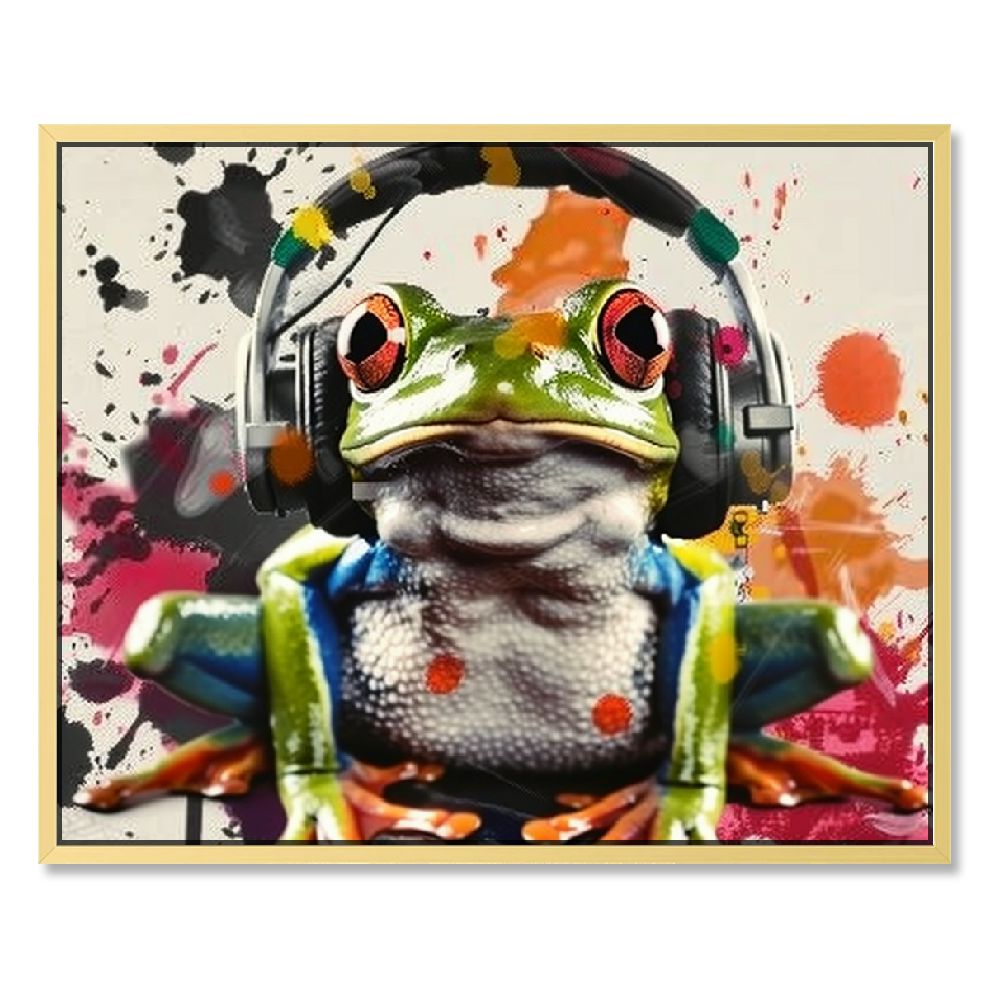 Colorful Animal Graffiti Wall Art Funny Cute Frog With Headphone Canvas ...