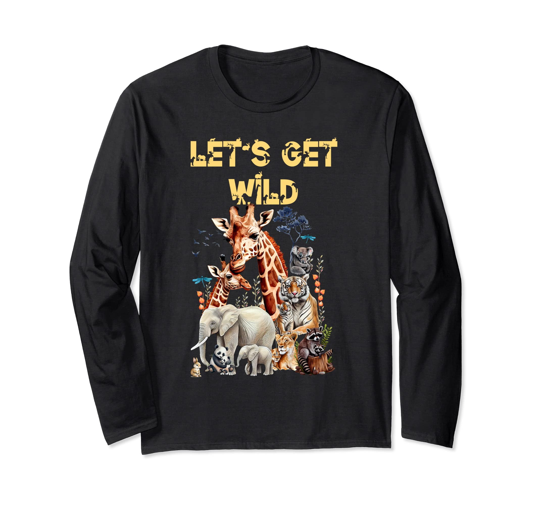 Colorful Animal Print Long Sleeve T-Shirt for Wildlife Safari Birthday ...