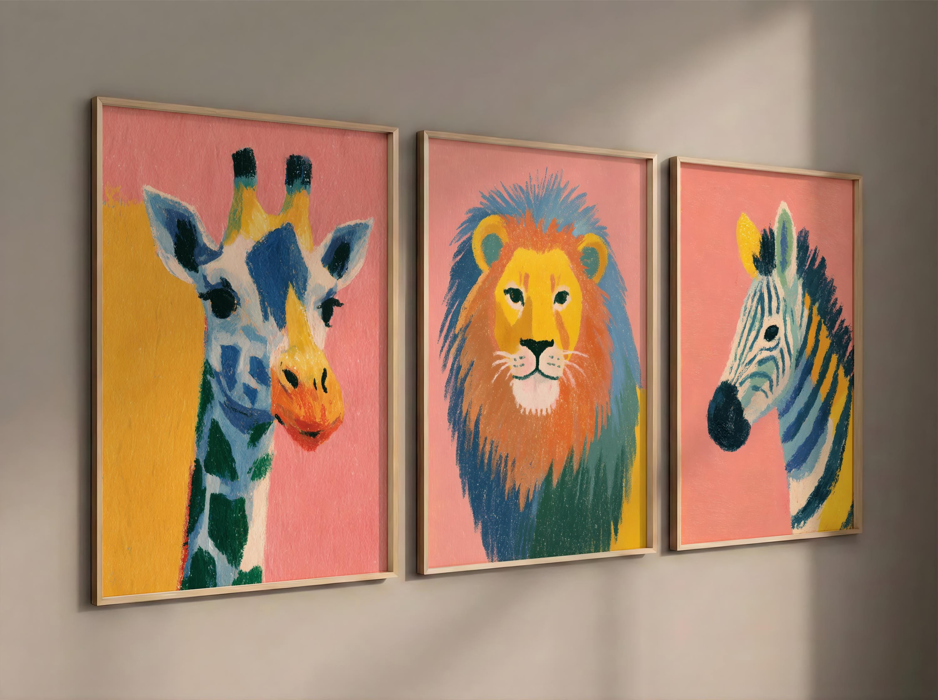 Colorful Animal Prints Dopamine Decor Wall Art Pink Teal Lion Zebra ...
