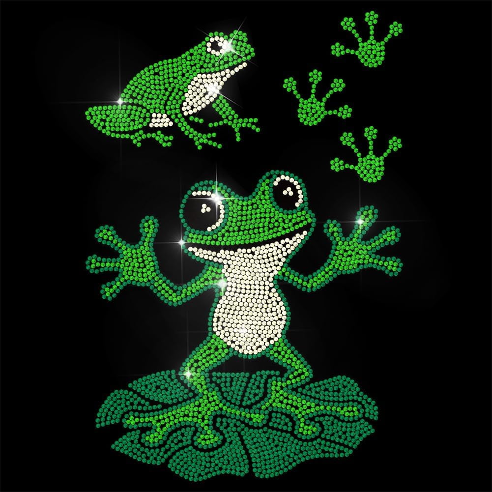 Colorful Animal Rhinestone Iron on Transfer Frog and Lotus Leaf Bling ...