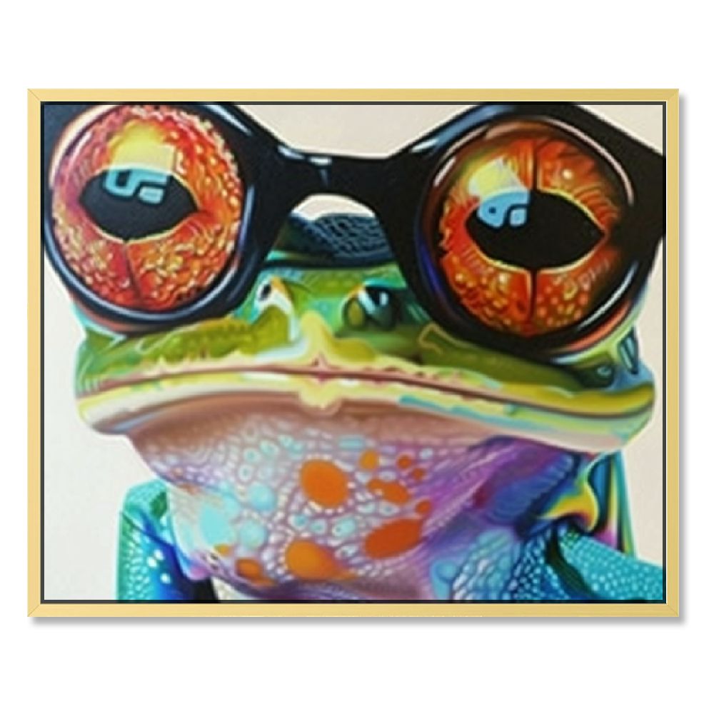 Colorful Animal Wall Art Cute Happy Frog with Glasses Oil Painting ...
